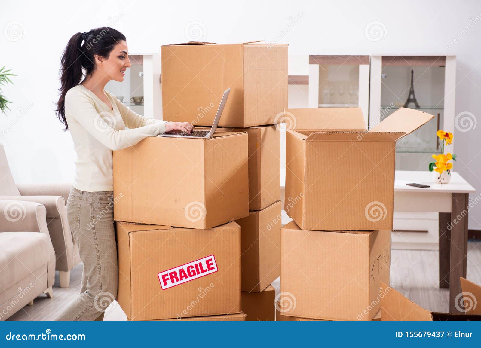 Young Woman Moving To New Flat Stock Image - Image of investment ...