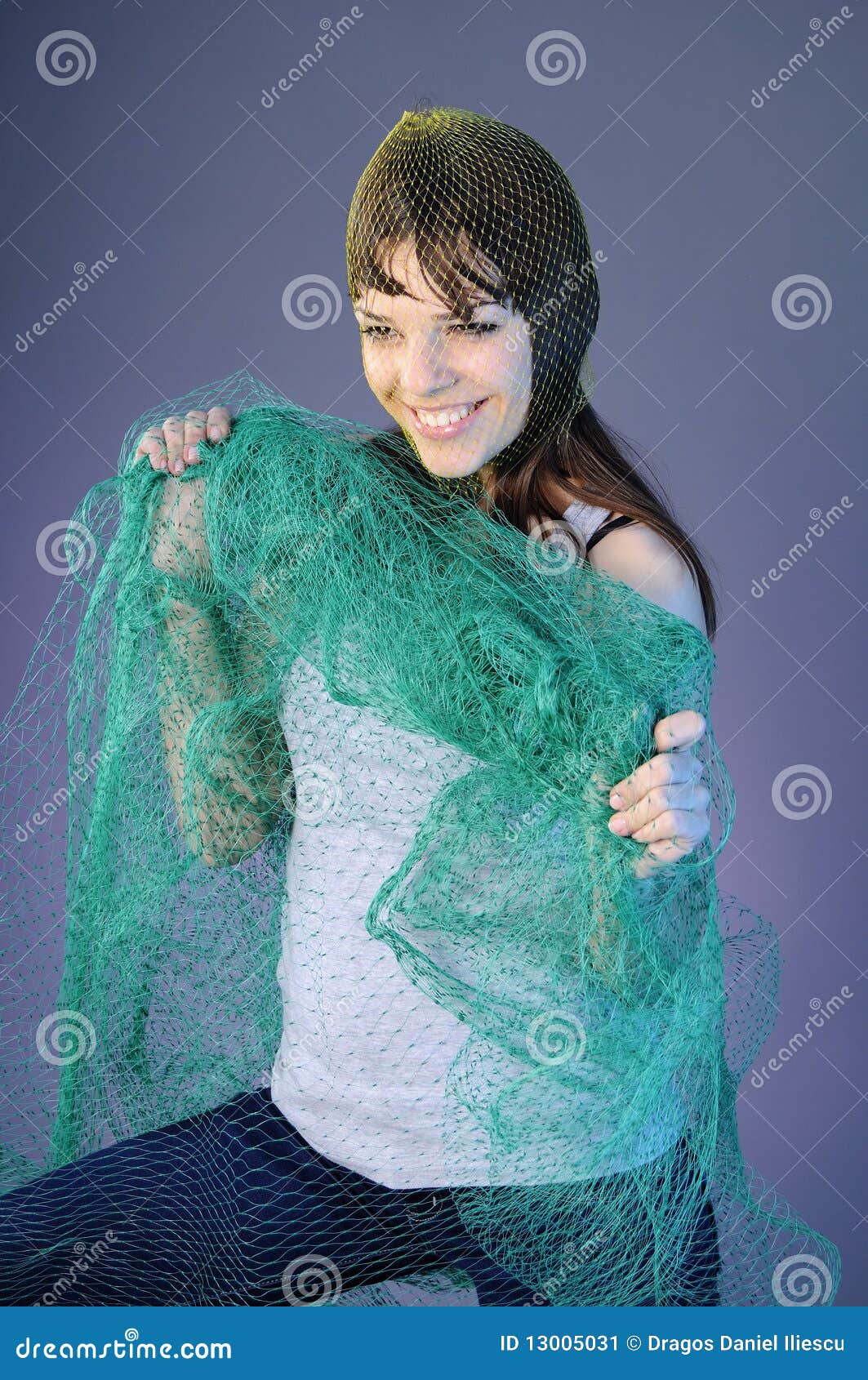 Young woman in netting stock image. Image of model, objects - 13005031