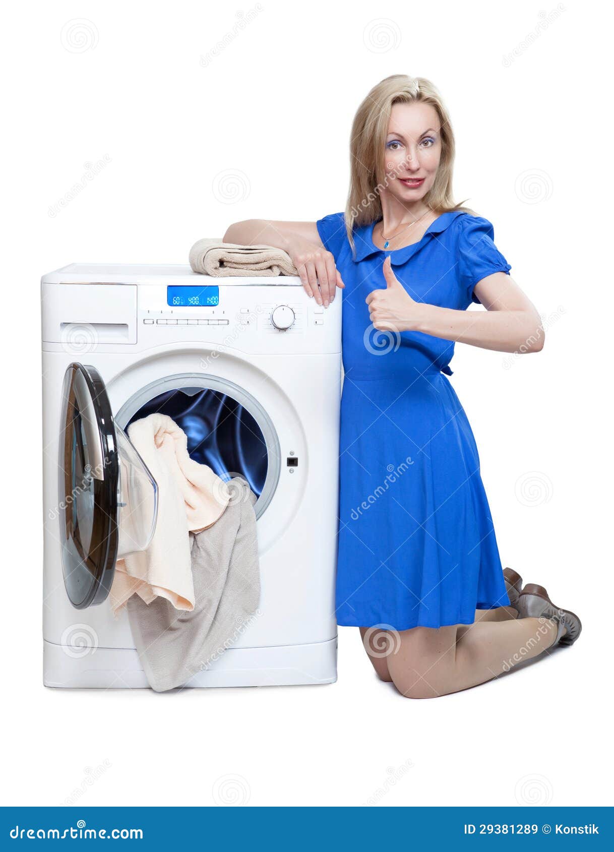 Young Woman and New Washing Machine Stock Image - Image of drying ...