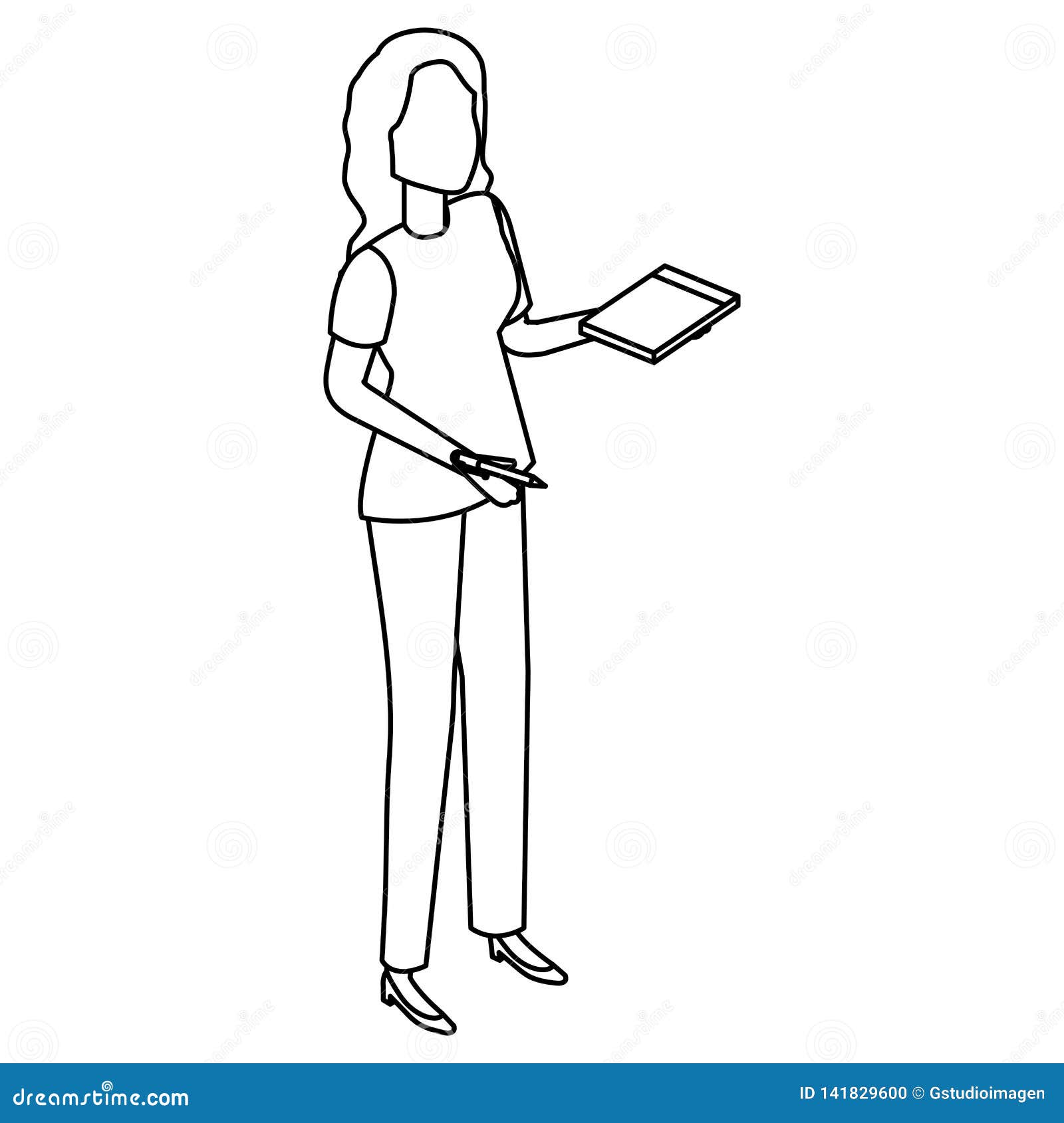 Young woman with notebook stock vector. Illustration of copybook ...