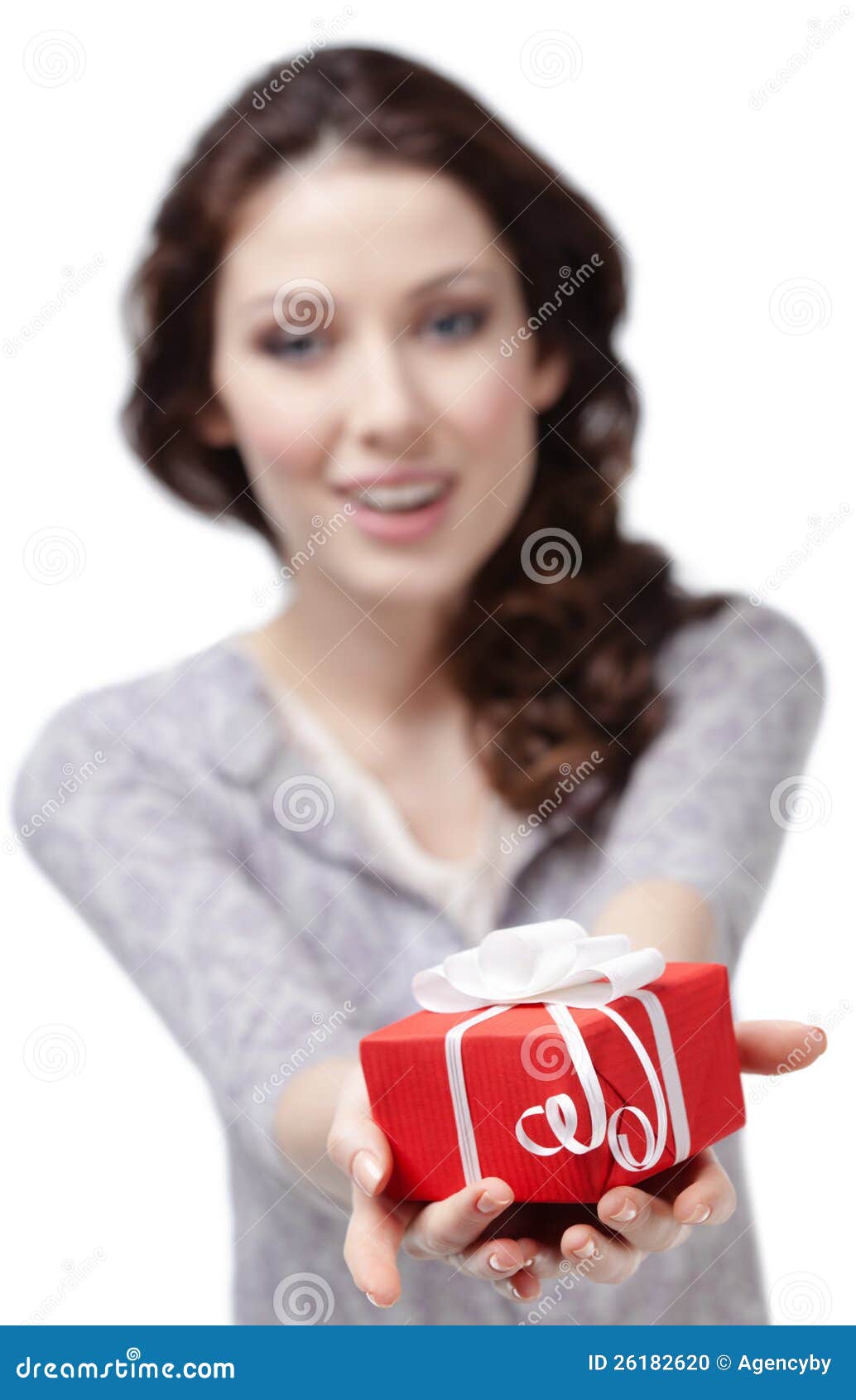Young Woman Offers a Present Stock Photo - Image of feast, celebrate ...