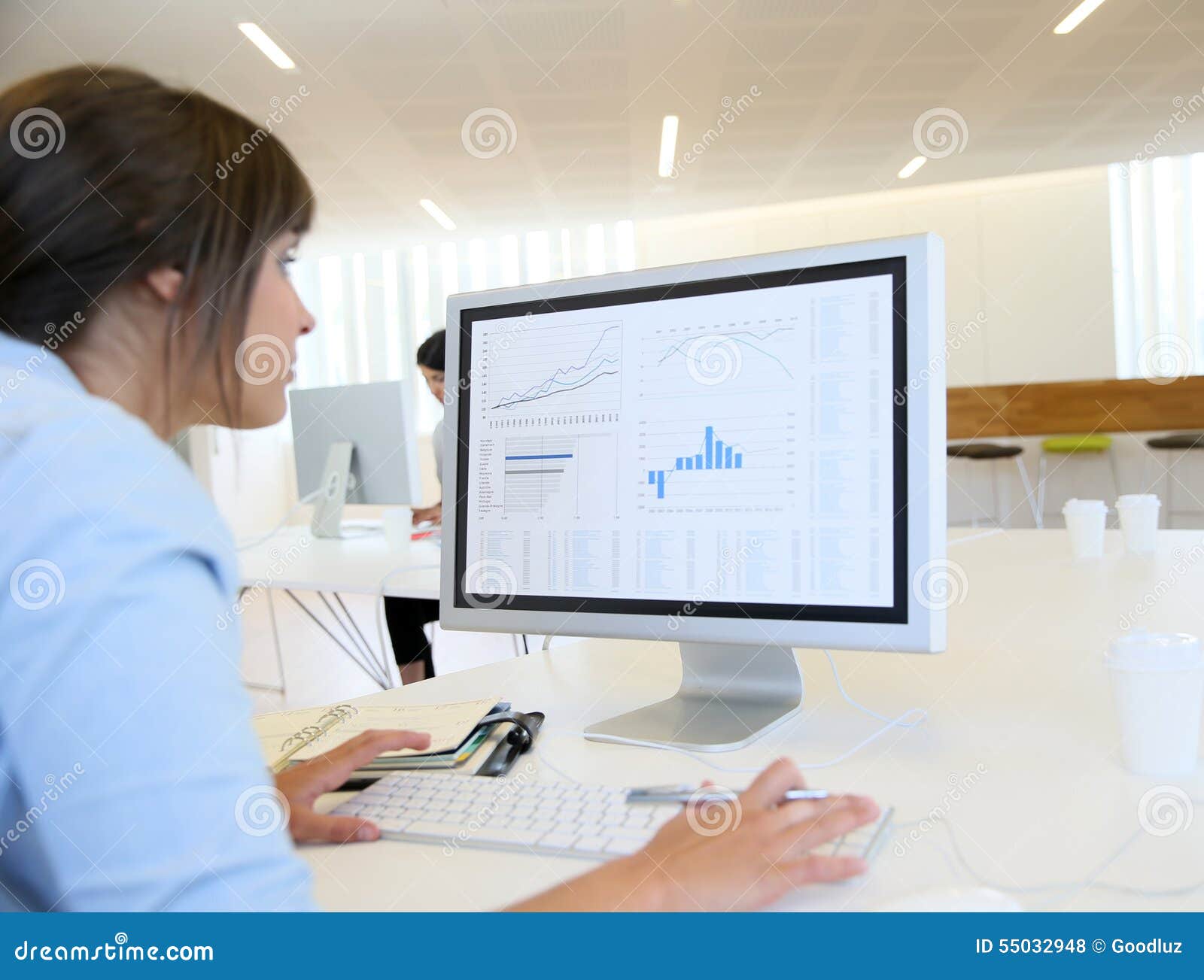 Young Woman at Office Working on Computer Stock Photo - Image of studio ...