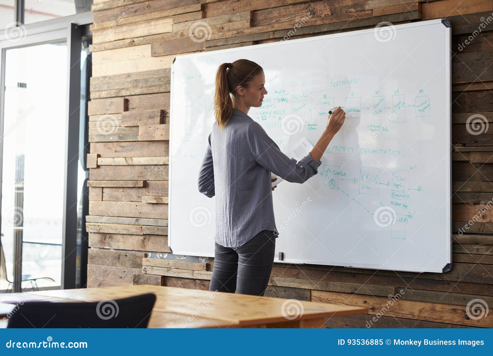 Young Woman in an Office Writing on a Whiteboard Stock Image - Image of ...