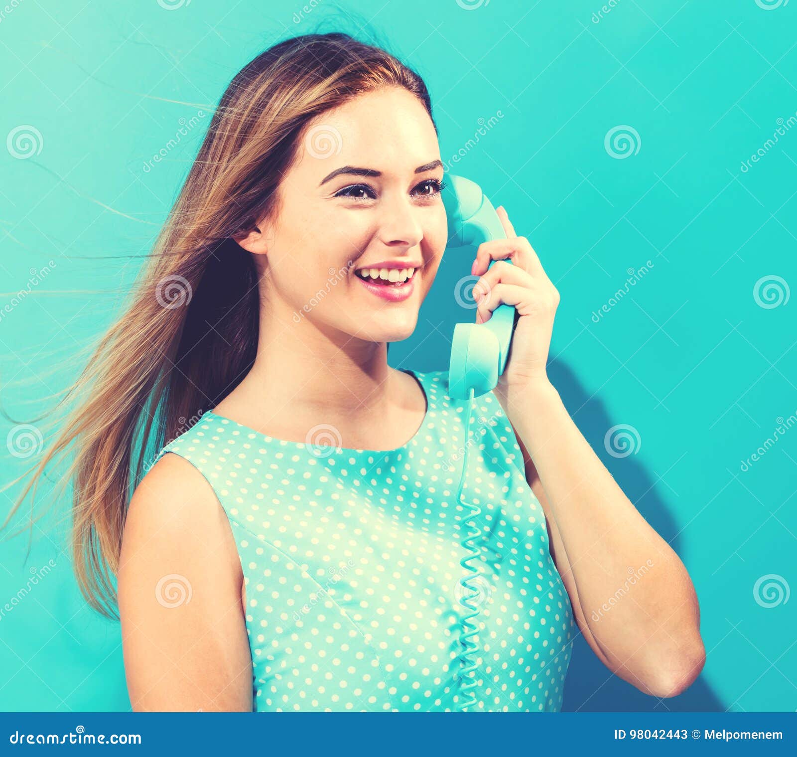 Young Woman with Old Fashioned Phone Stock Image - Image of attractive ...