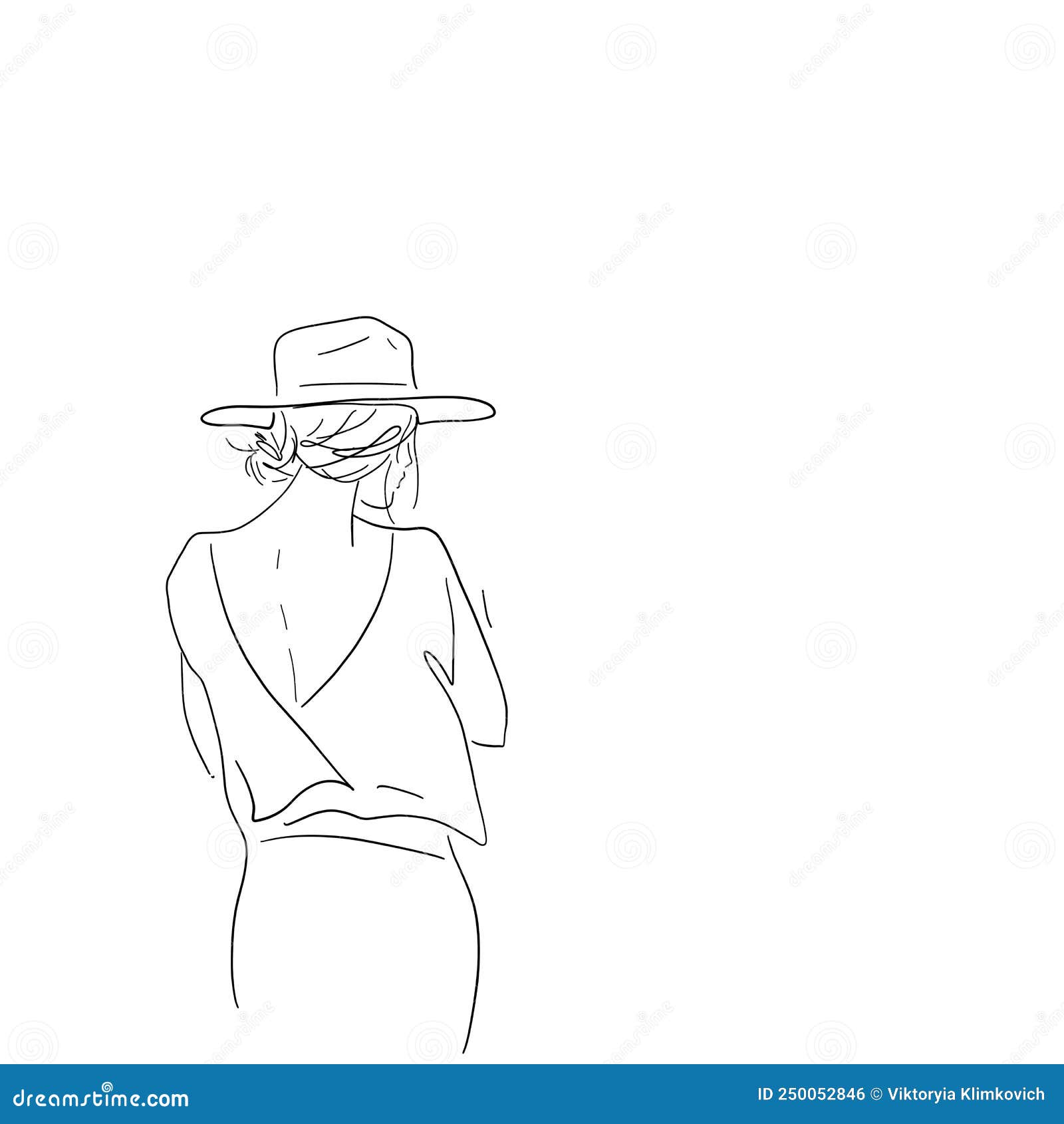 Young Woman One Line Drawing Style Minimalistic Background Stock