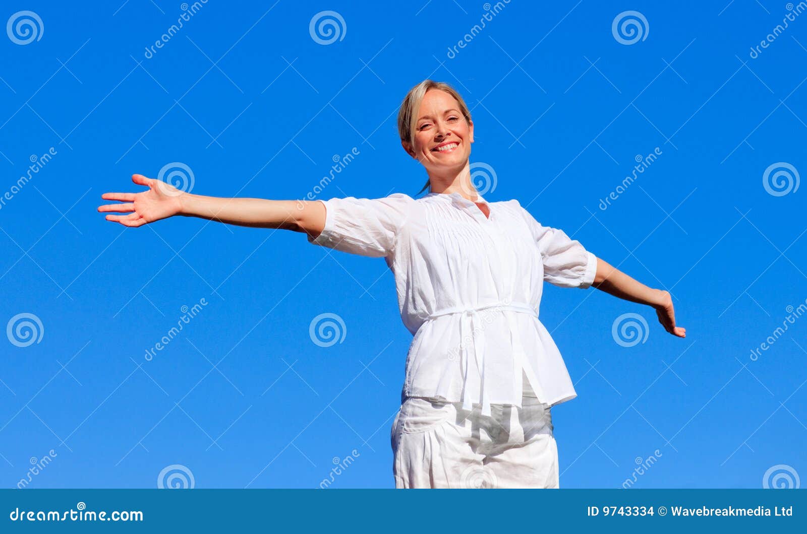 Young woman with open arms stock photo. Image of health - 9743334