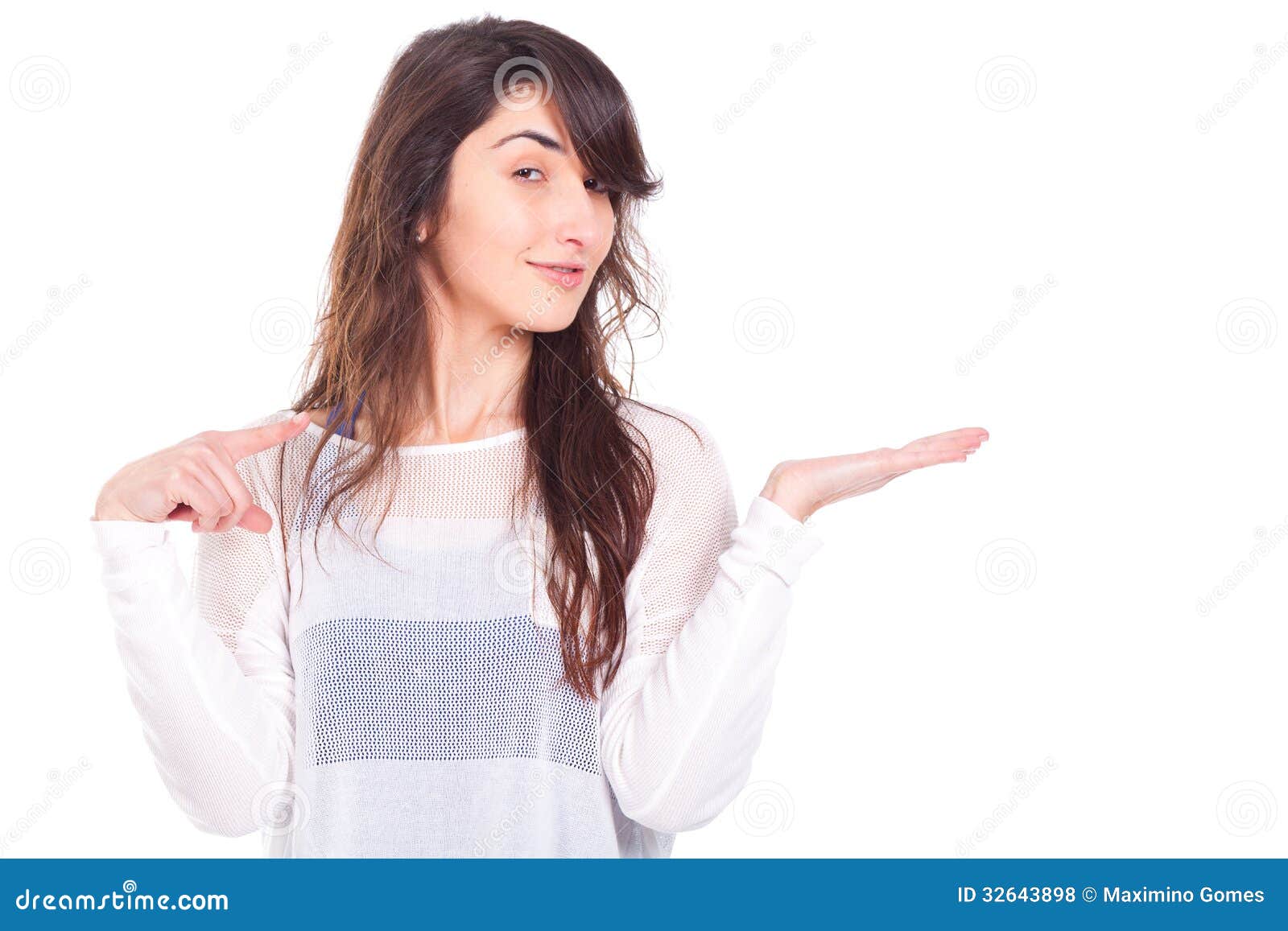 Young woman with open hand stock photo. Image of hand - 32643898
