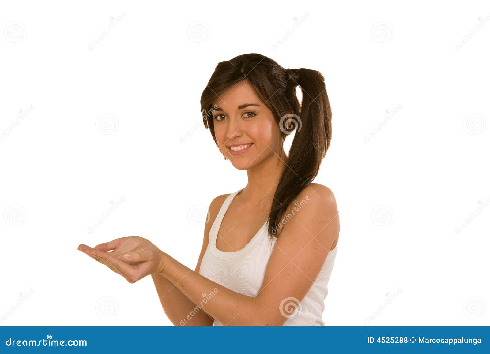 Young Woman with an Open Hand,palm Up Stock Photo - Image of product ...