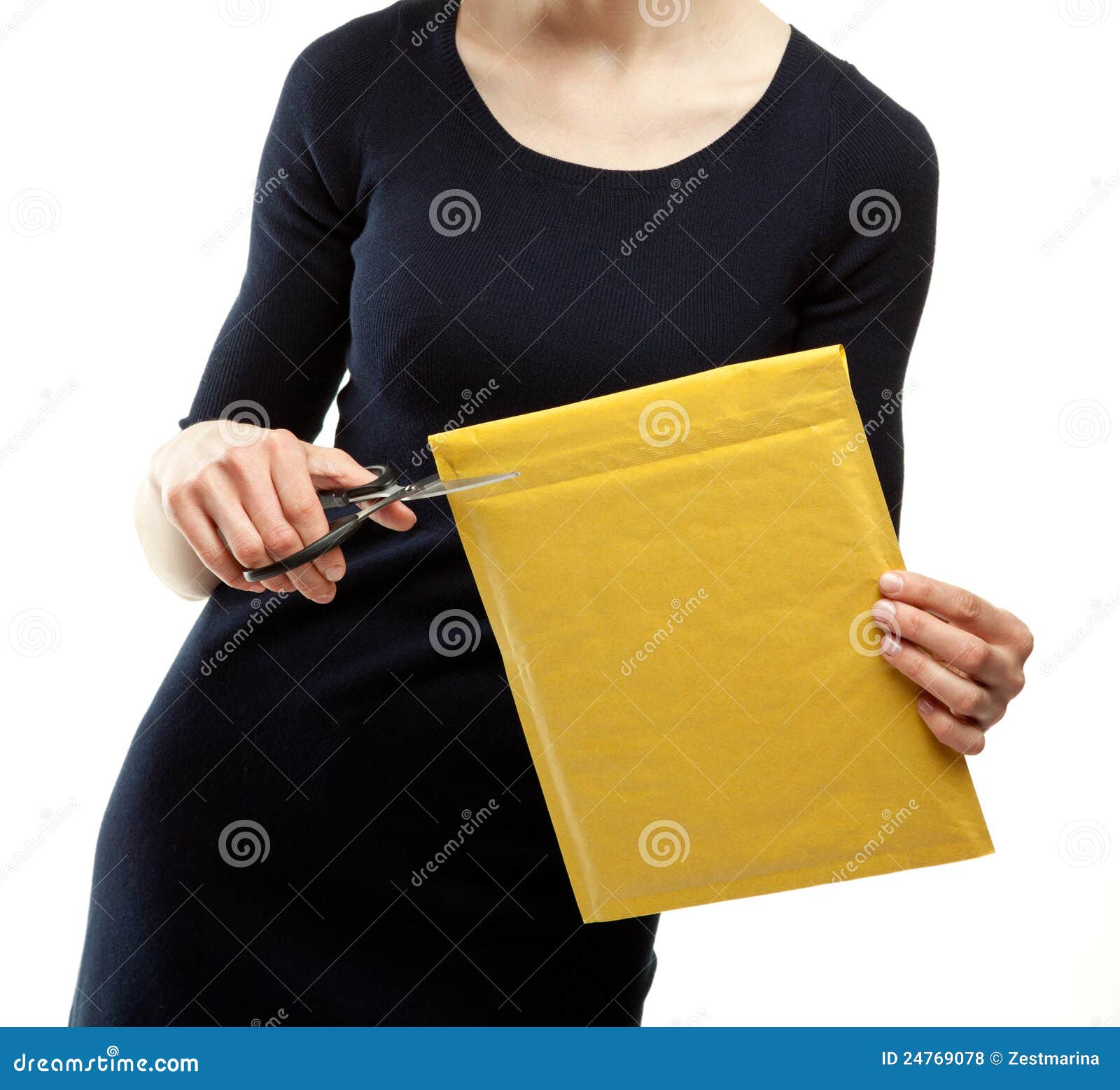 Young Woman Opening Envelope Stock Photo - Image of show, envelope ...