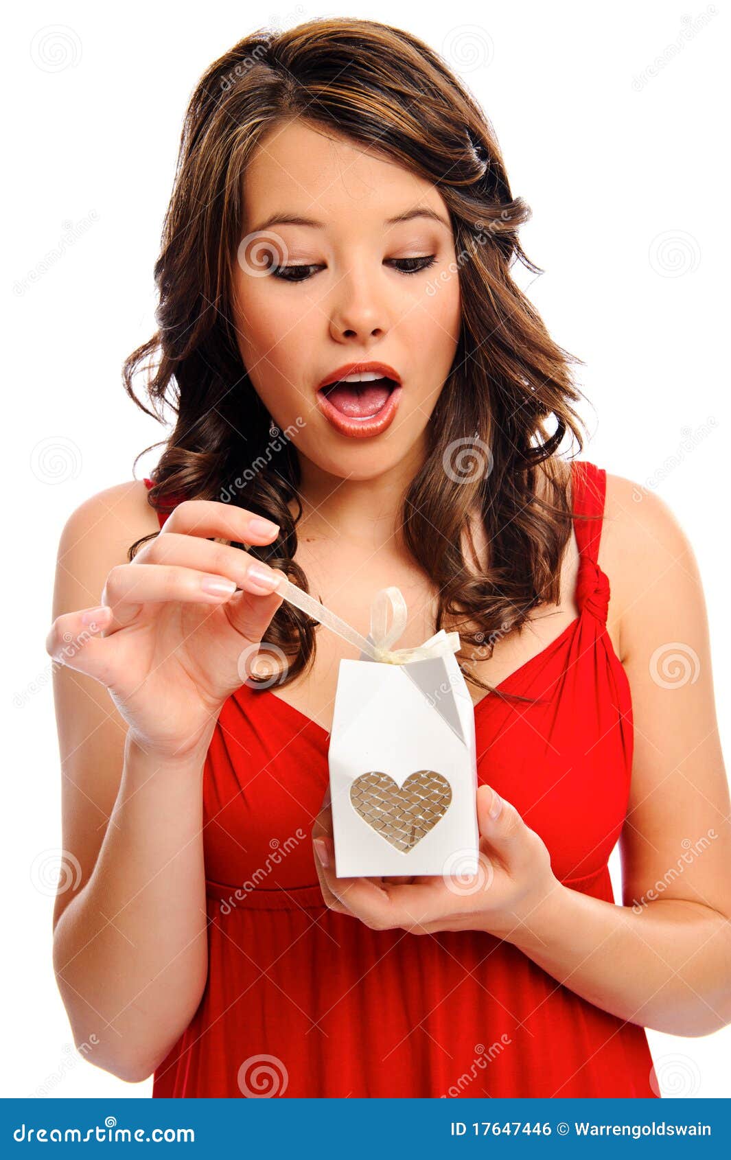 Young Woman Opening a Present Stock Photo - Image of pretty, gift: 17647446
