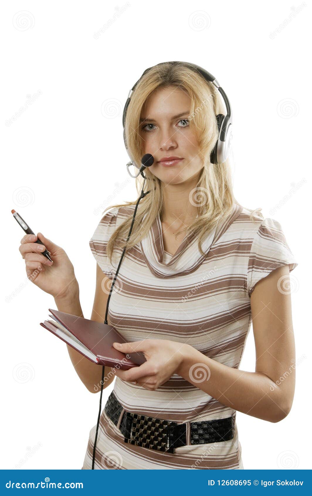 The Young Woman the Operator Stock Image - Image of headphone, blonde ...