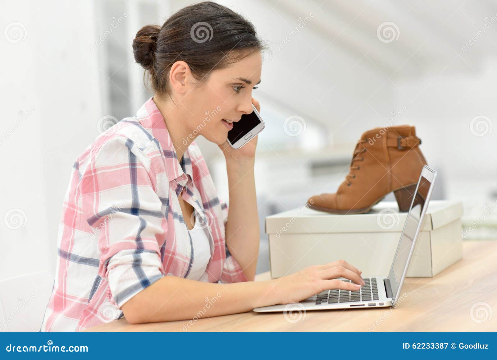 Young Woman Ordering Shoes on Internet from Home Stock Image - Image of ...