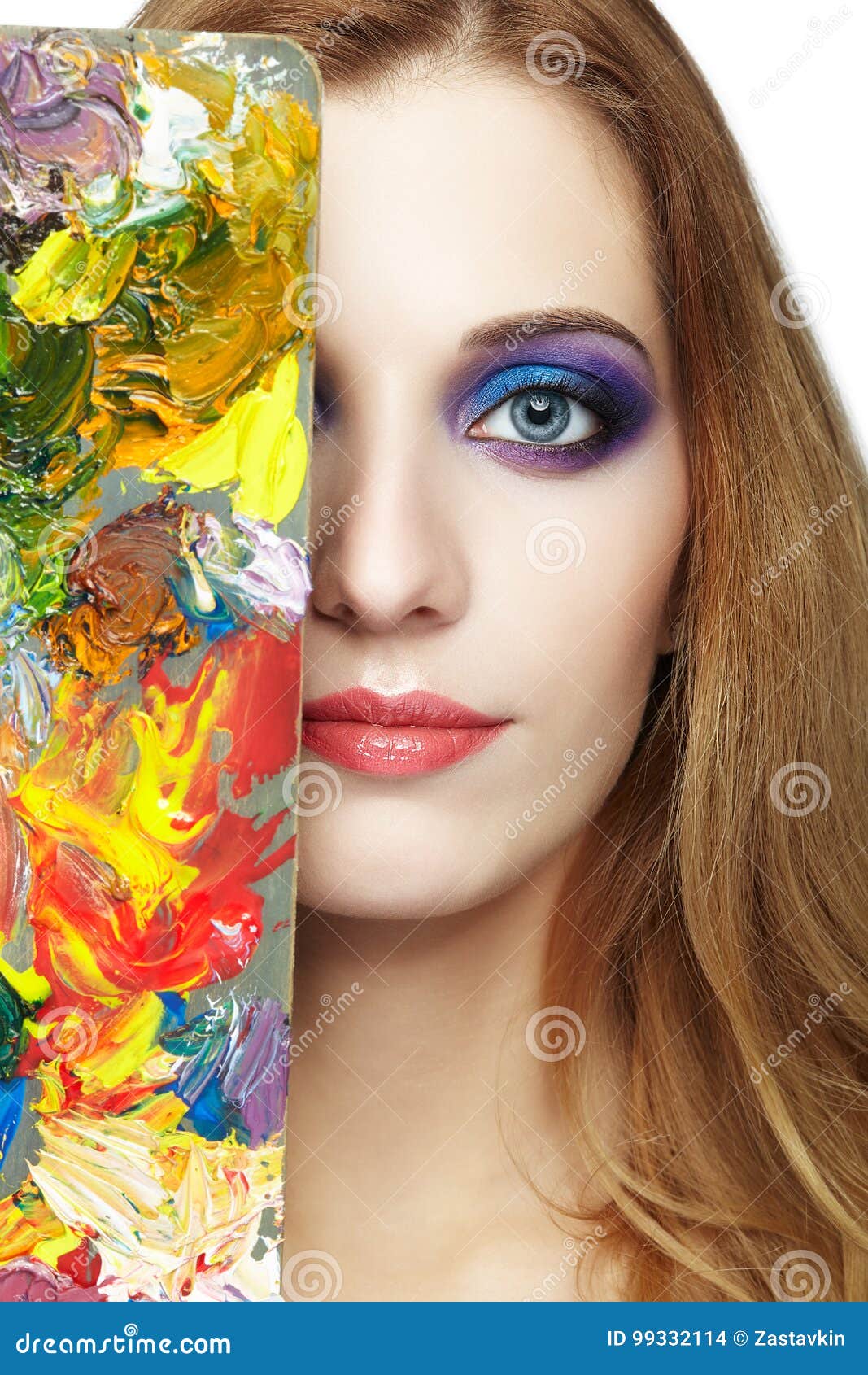 Young Woman Painter with Color Palette Stock Photo - Image of blue ...