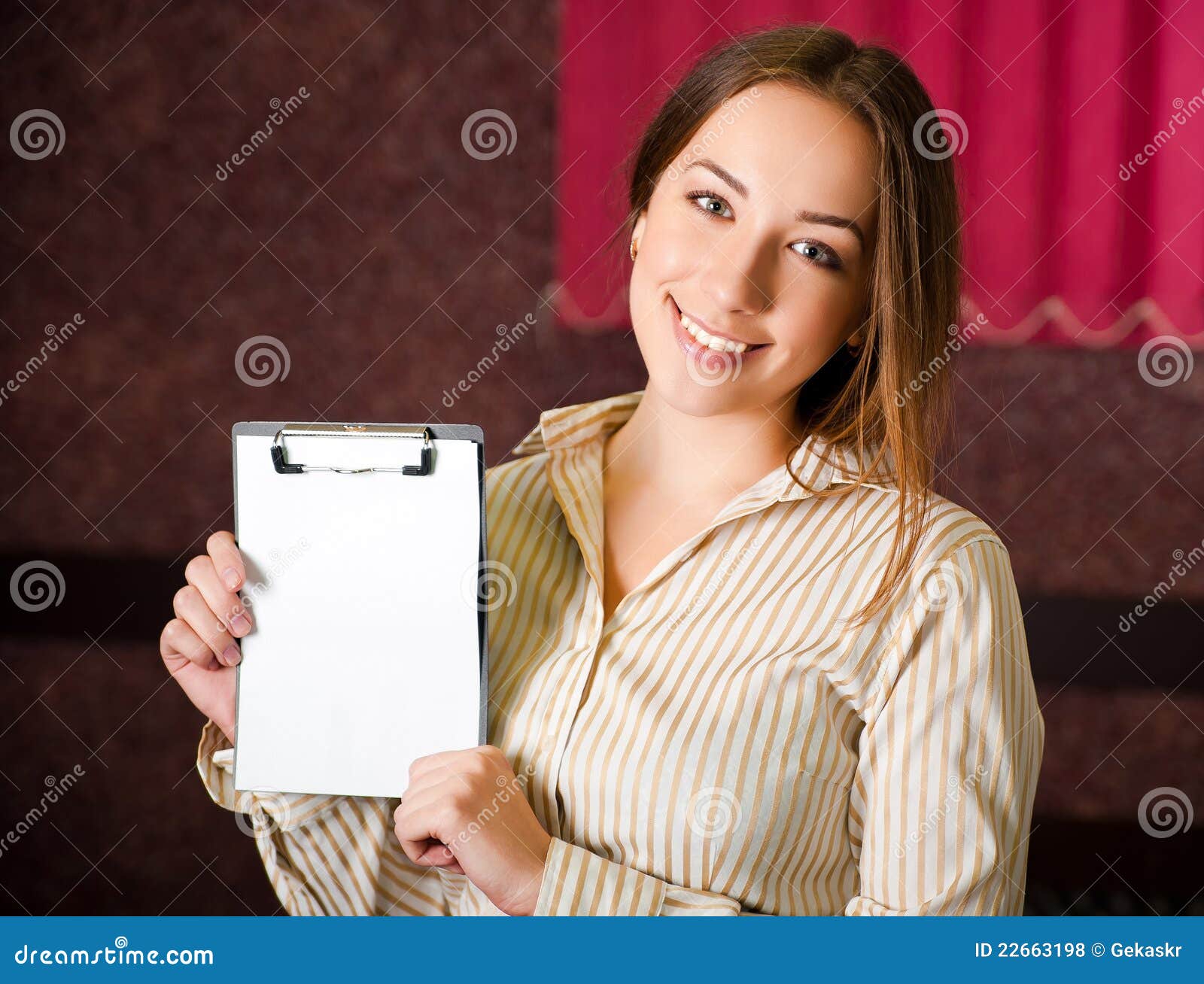 Young Woman with Paper for Your Text or Image Stock Photo - Image of ...