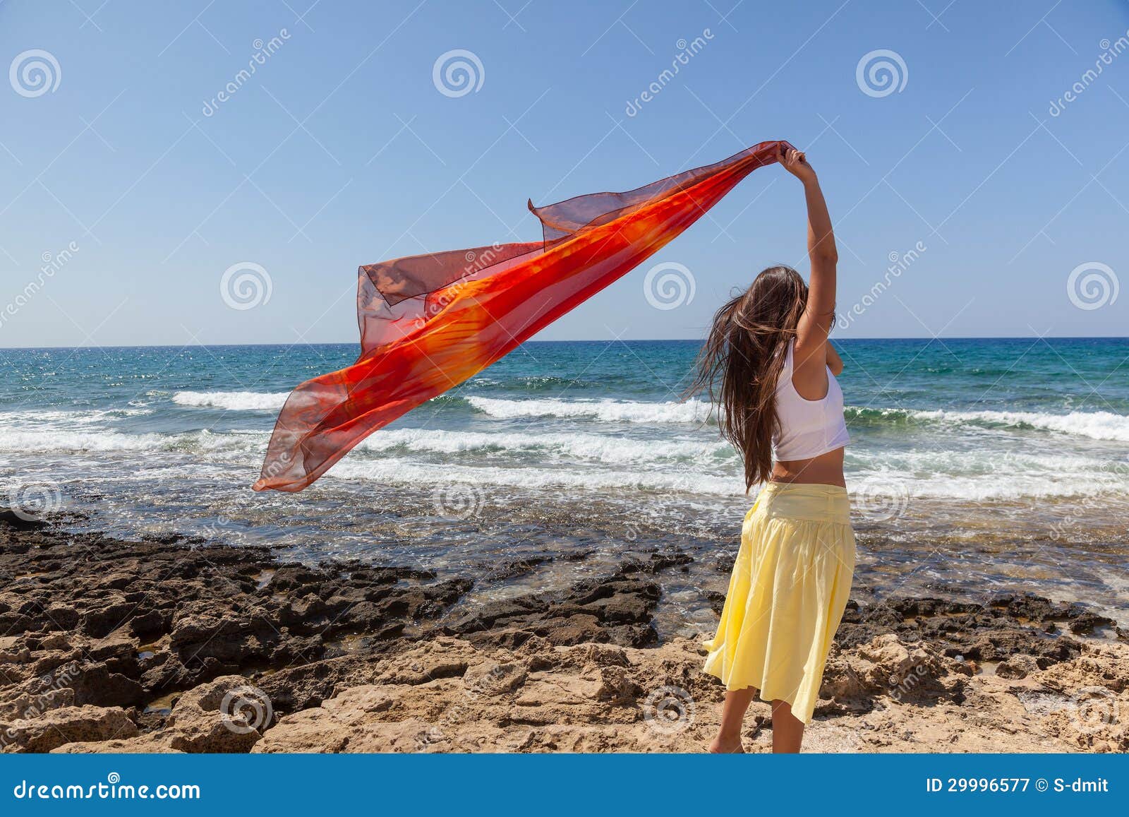 A Woman with the Pareo is on a Coast Stock Image - Image of edge, view ...