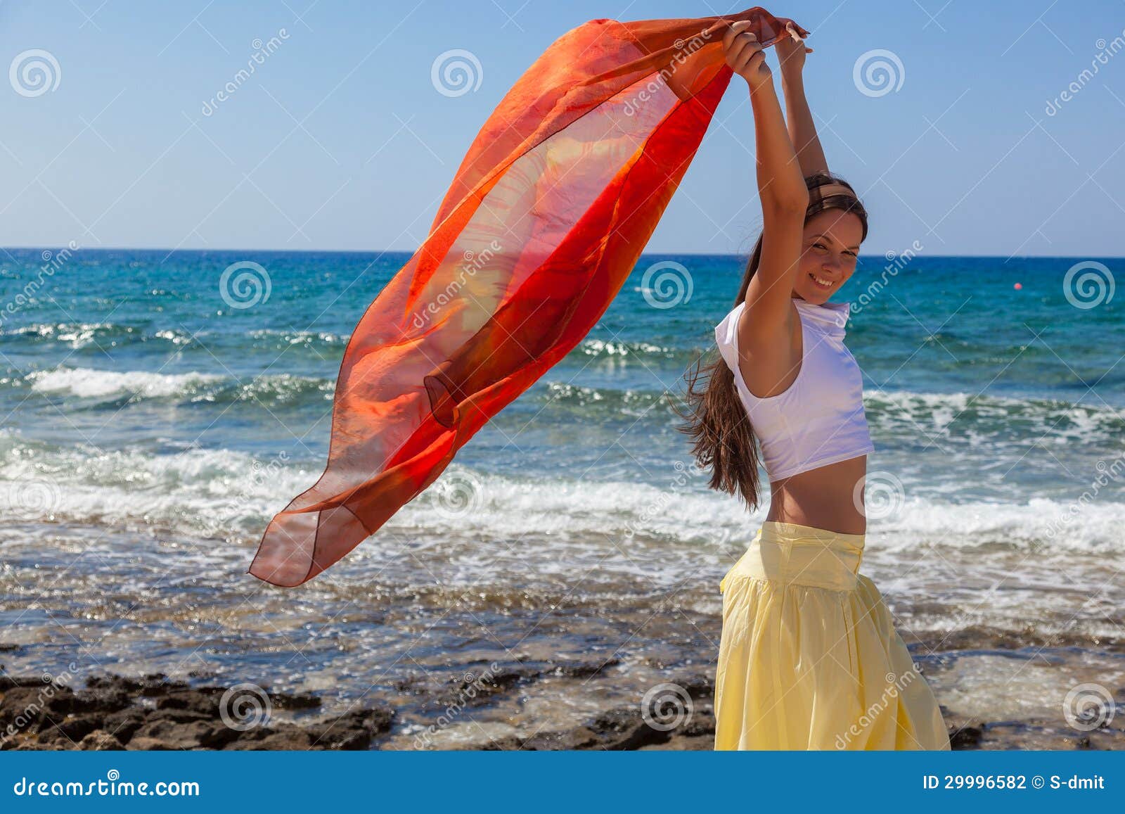 A Woman with the Pareo is on a Coast Stock Photo - Image of seascape ...