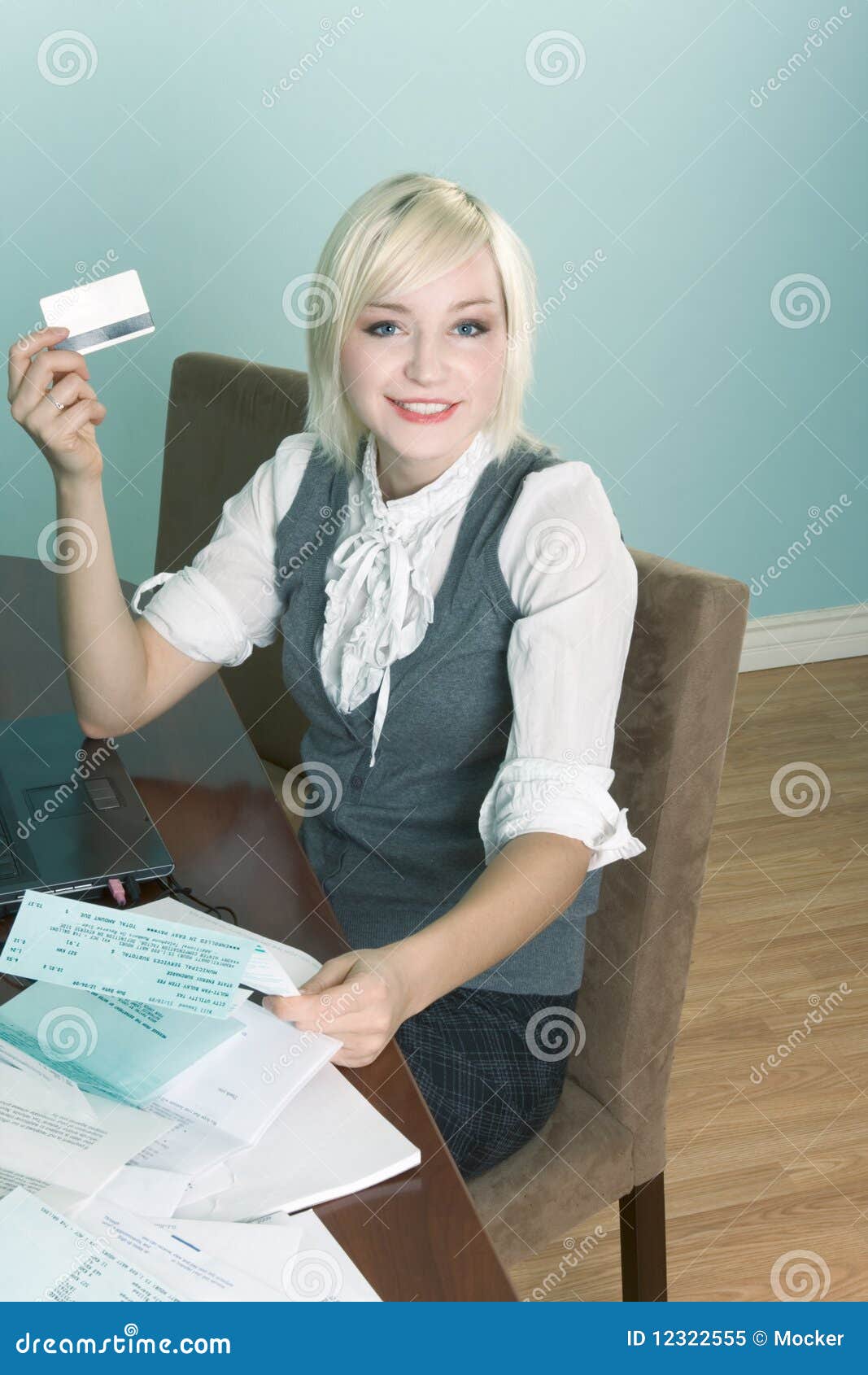 Young Woman Paying Bills Online Using Credit Card Stock Image - Image ...