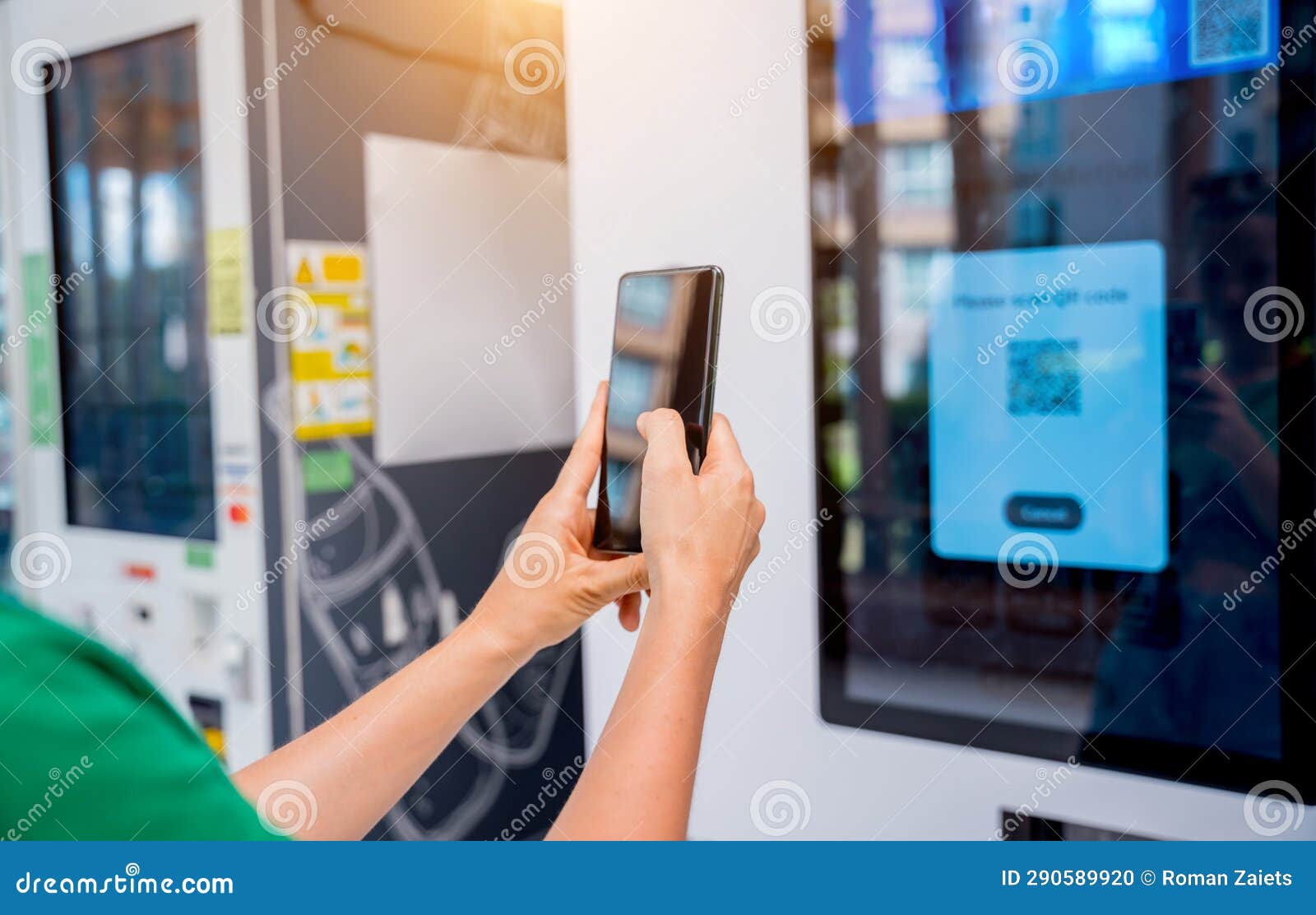 Young Woman Paying for Coffee at Vending Machine Using Contactless ...