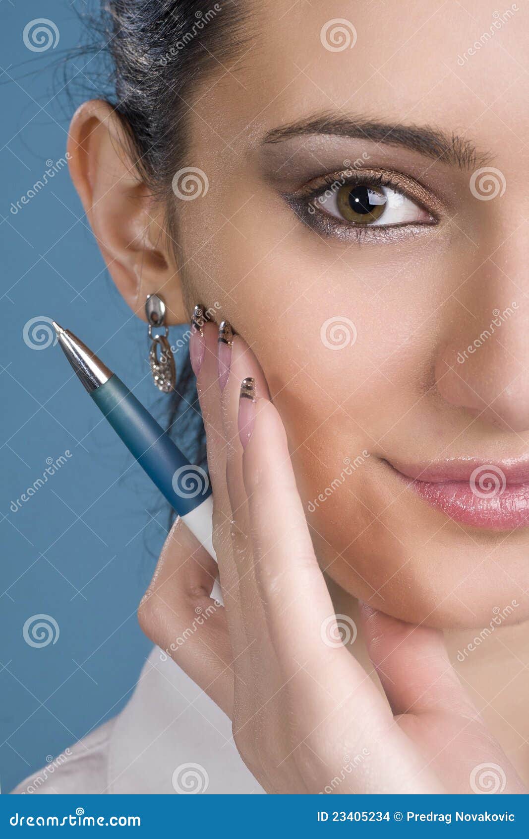 Young woman with a pen stock photo. Image of hair, lovely - 23405234
