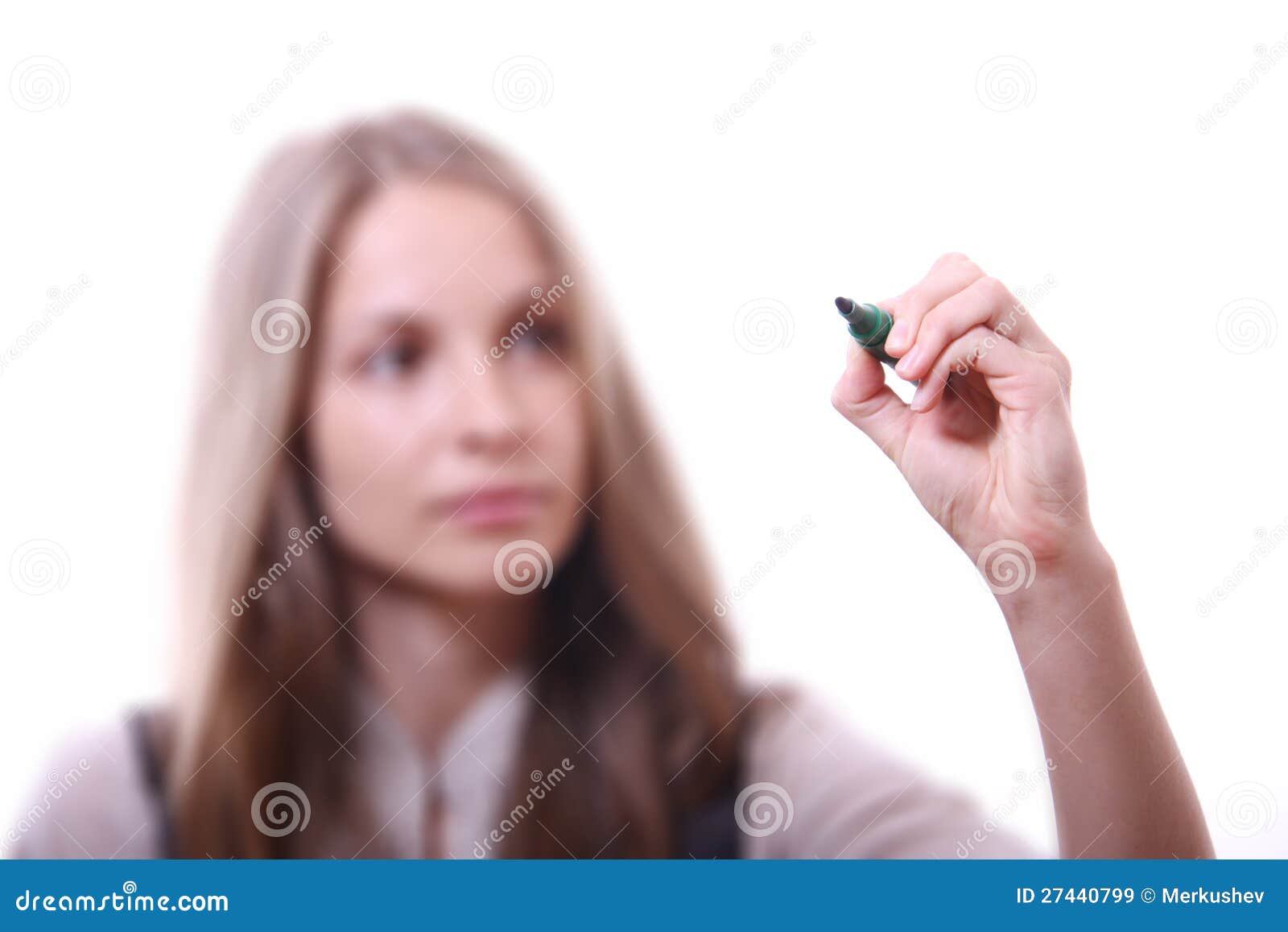 Young woman with pen stock image. Image of research, inspiration - 27440799