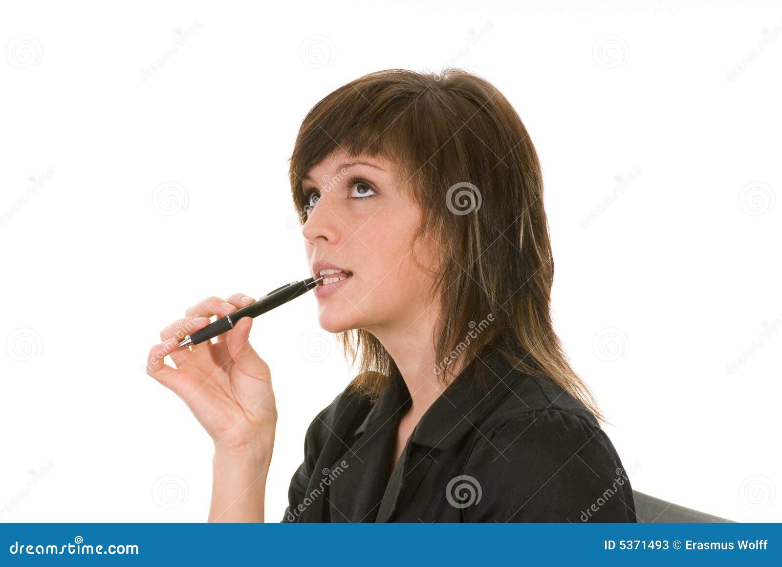 Young woman with pen stock image. Image of attractive - 5371493