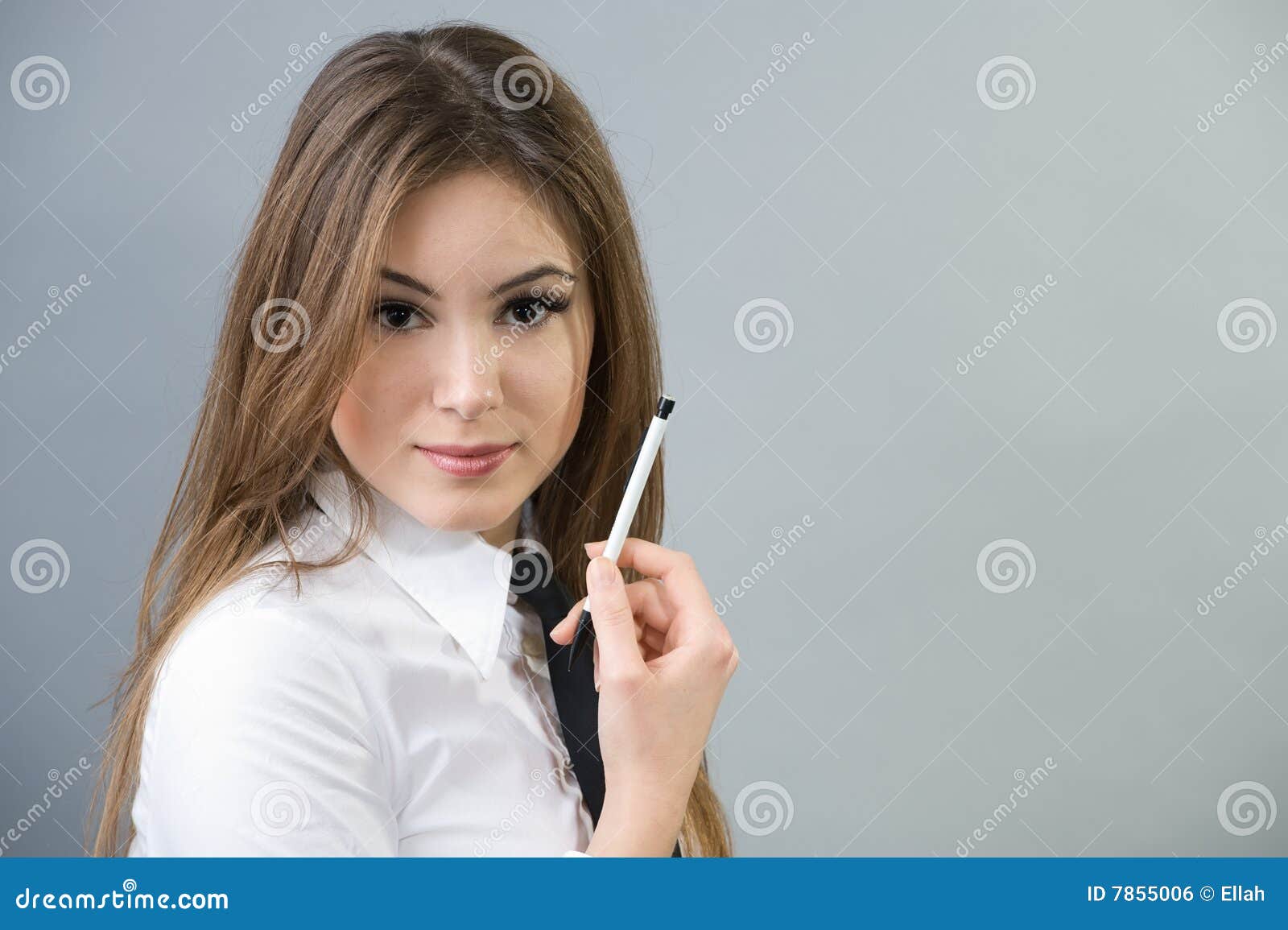 Young woman with pen stock photo. Image of girl, office - 7855006