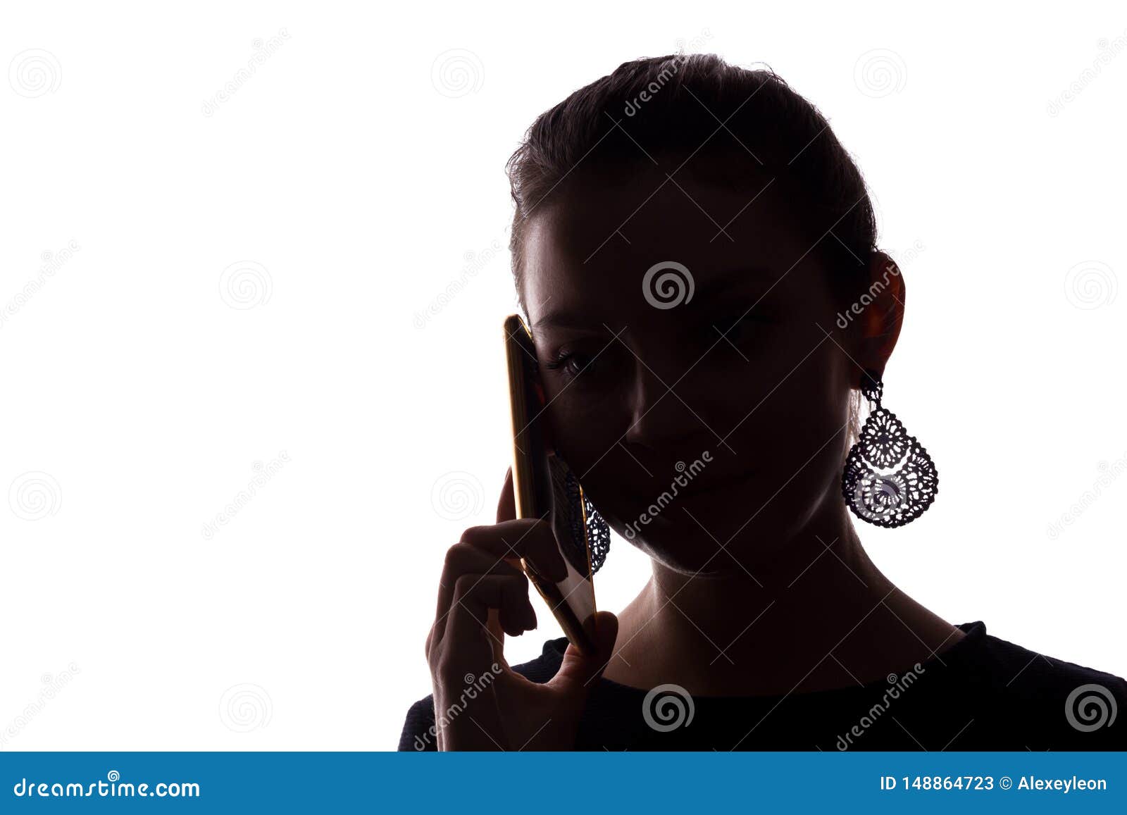 Young Woman Phone Call - Silhouette Stock Image - Image of discussion ...