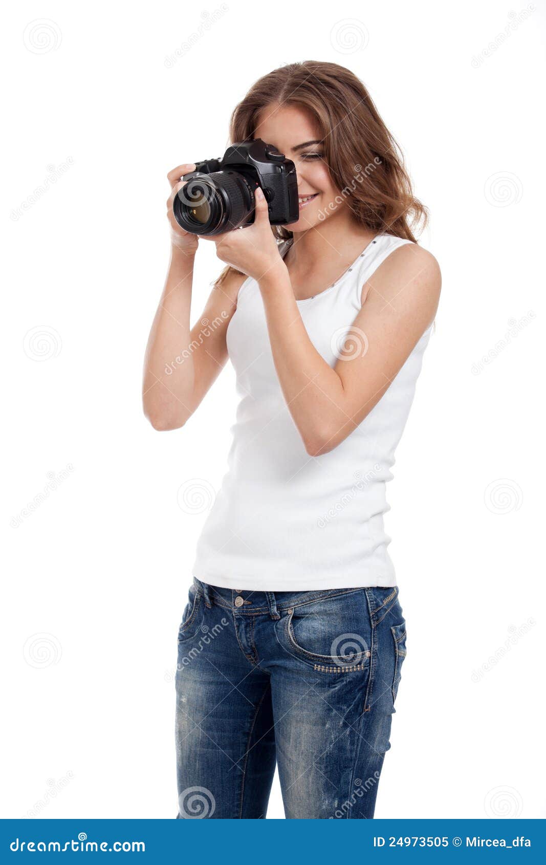 Young Woman with Photo Camera Stock Image - Image of blonde, pretty ...