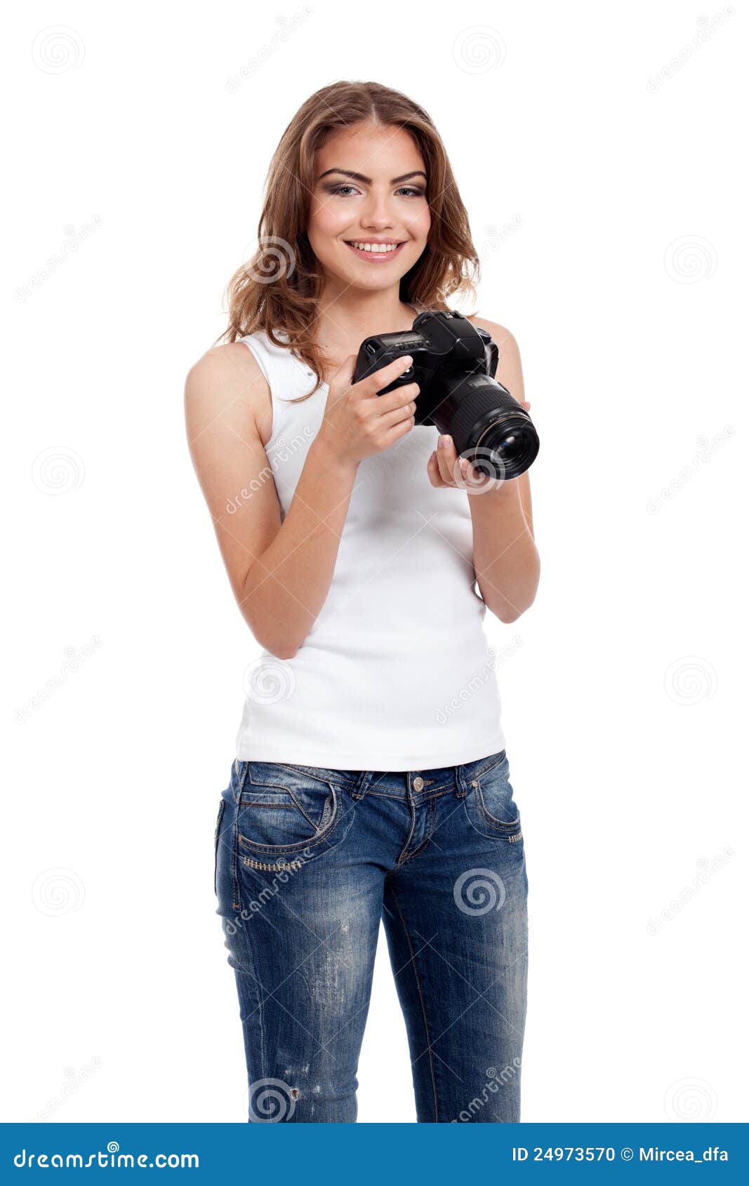Young Woman with Photo Camera Stock Photo - Image of background ...