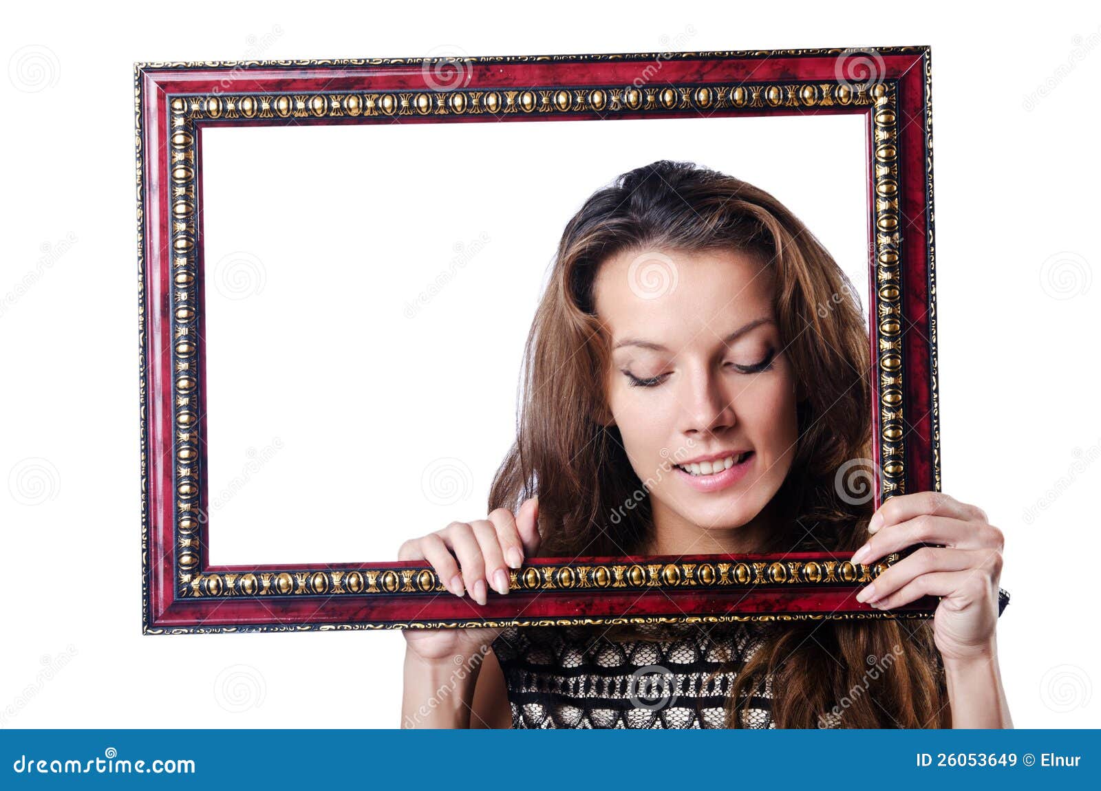 Young Woman with Picture Frame Stock Image - Image of looking, black ...