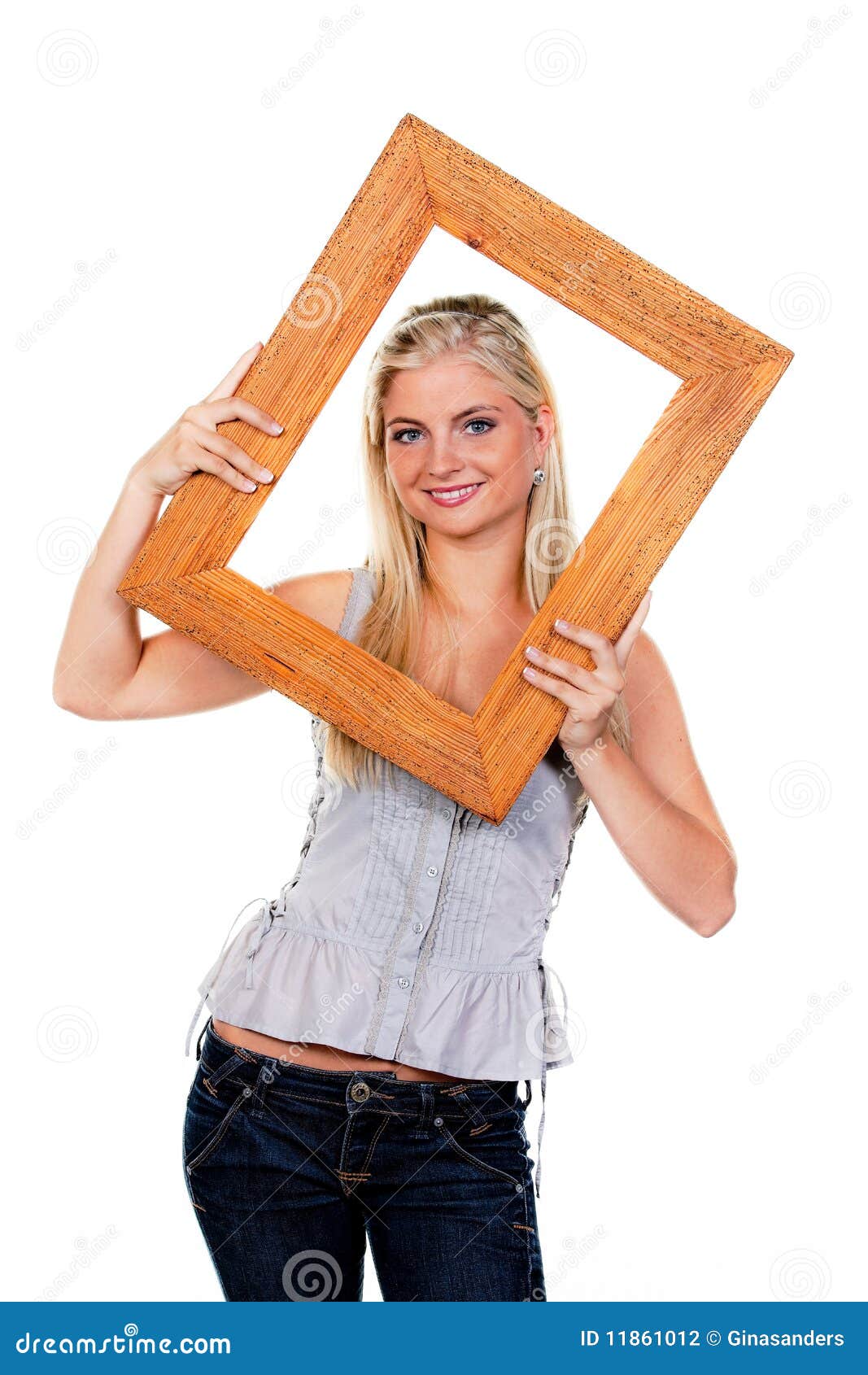 Young Woman with Picture Frame Around Face Stock Photo - Image of ...