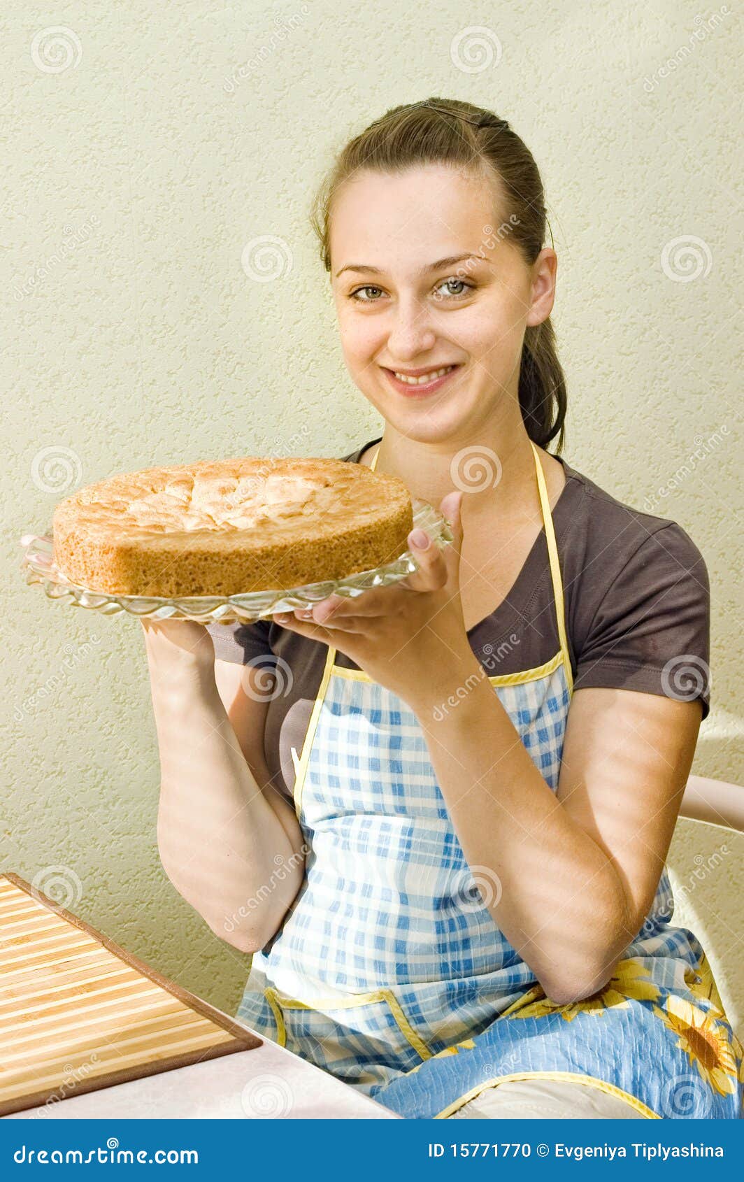The Young Woman with a Pie in Hands Stock Photo - Image of apron ...