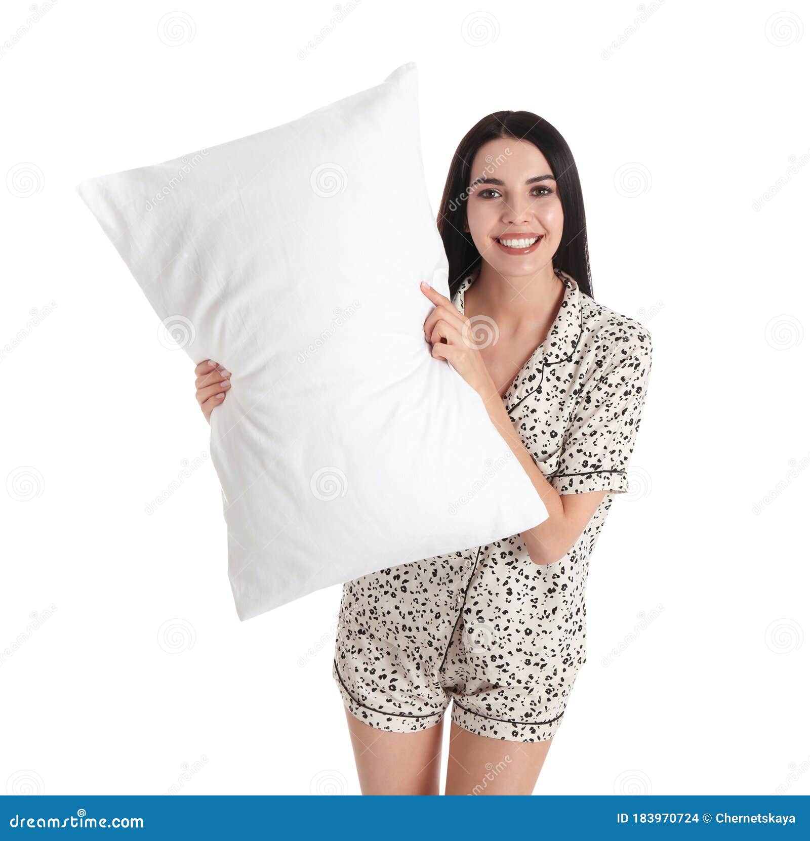 Young Woman with Pillow on Background Stock Photo - Image of nighttime ...
