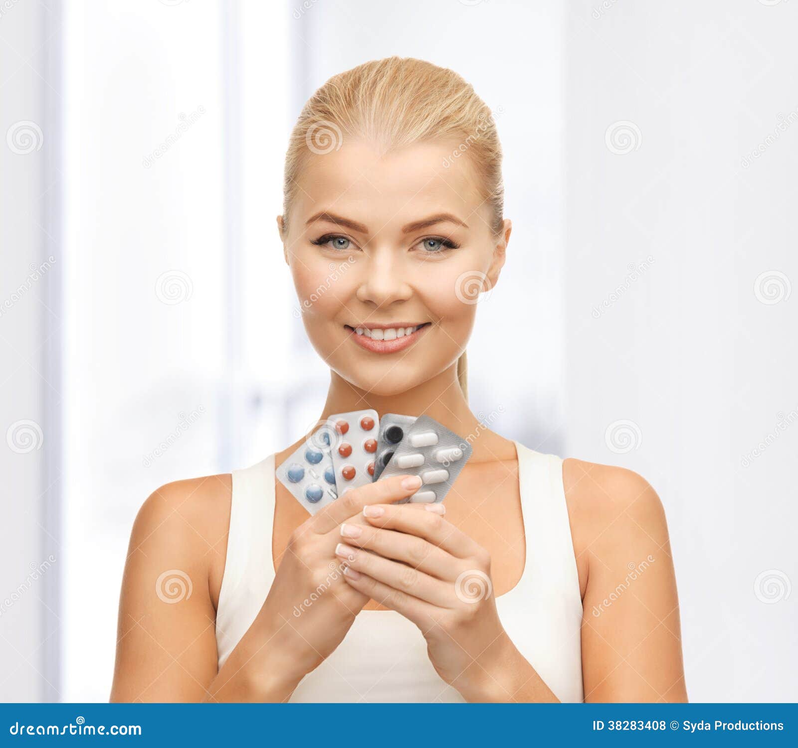 Young woman with pills stock photo. Image of medication - 38283408