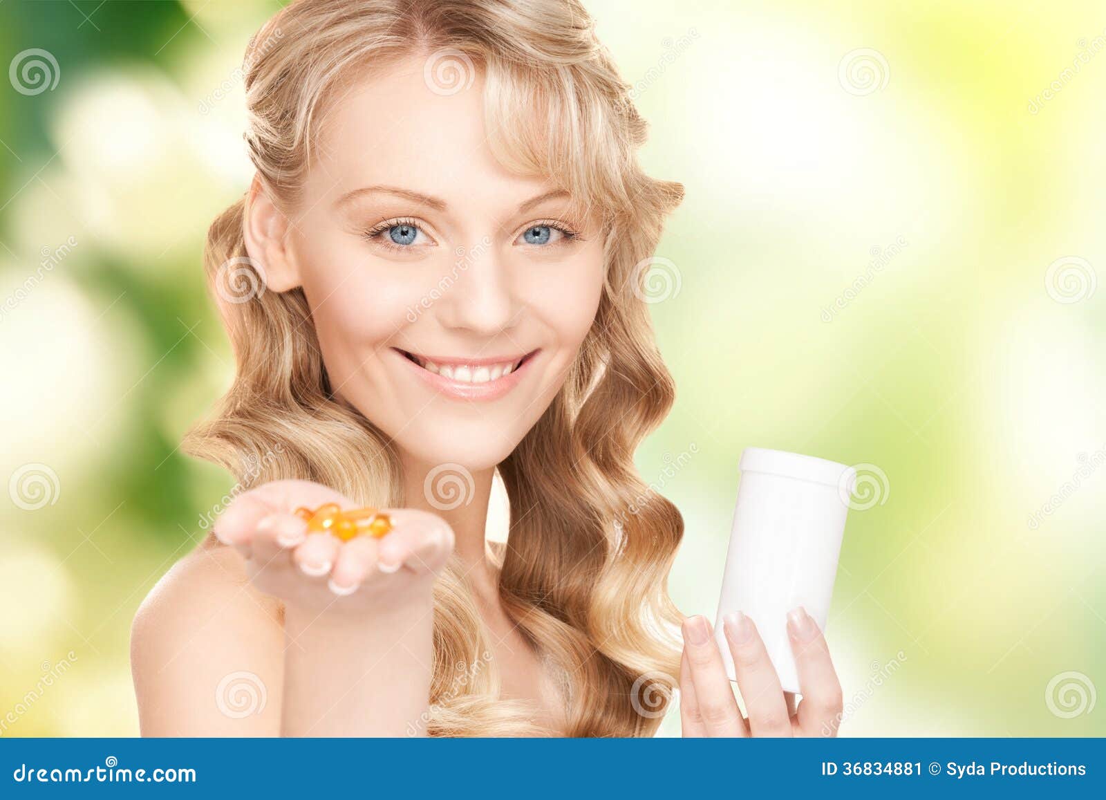 Young woman with pills stock image. Image of diet, happy - 36834881