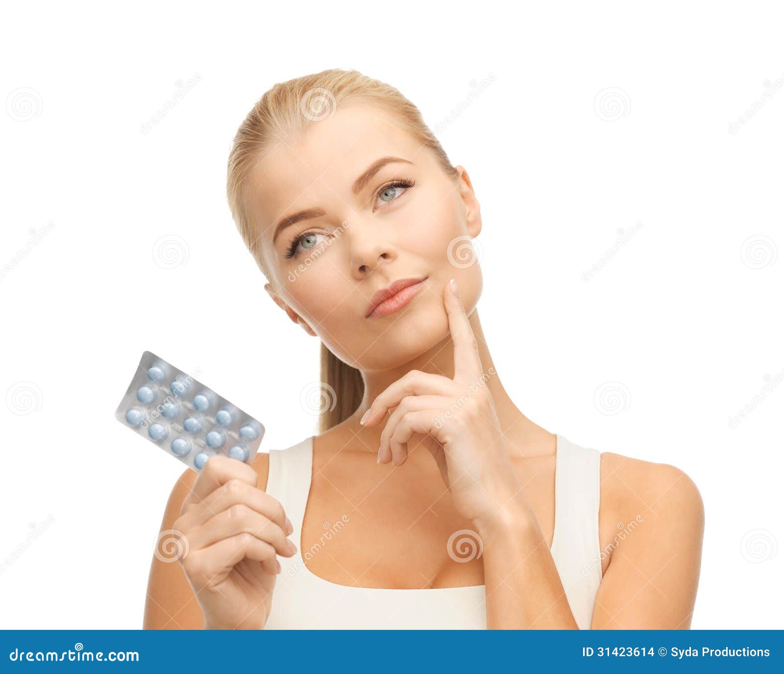 Young woman with pills stock photo. Image of capsule - 31423614