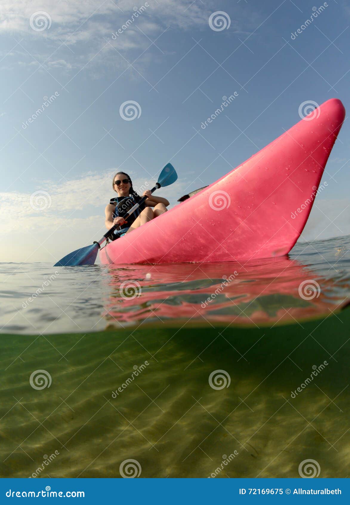 Young woman in pink kayak stock image. Image of sunny - 72169675
