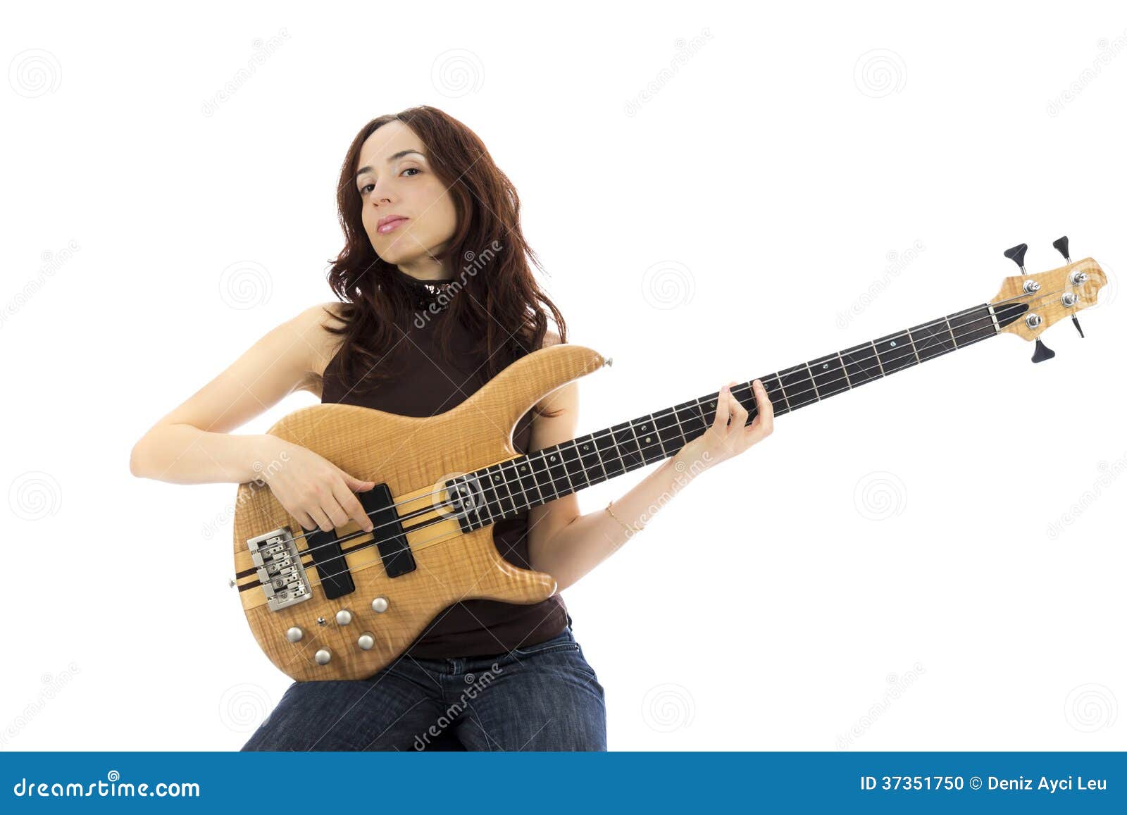 Young Woman Playing a Bass Guitar Stock Photo - Image of isolate ...
