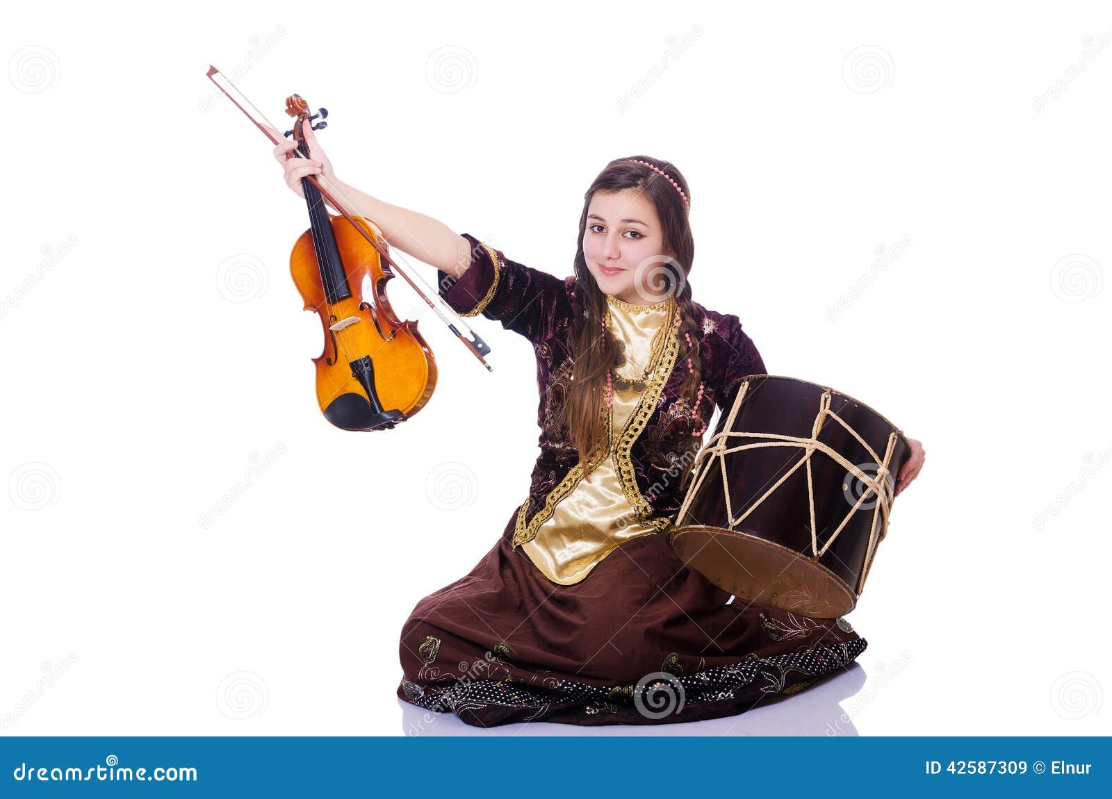 Young Woman Playing Musical Instruments Stock Image - Image of band ...