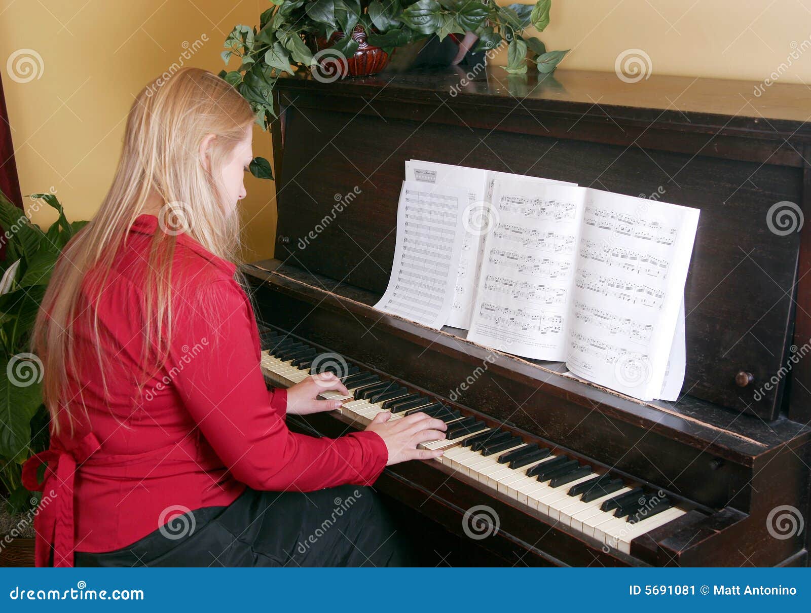 Young woman playing piano stock image. Image of melody - 5691081