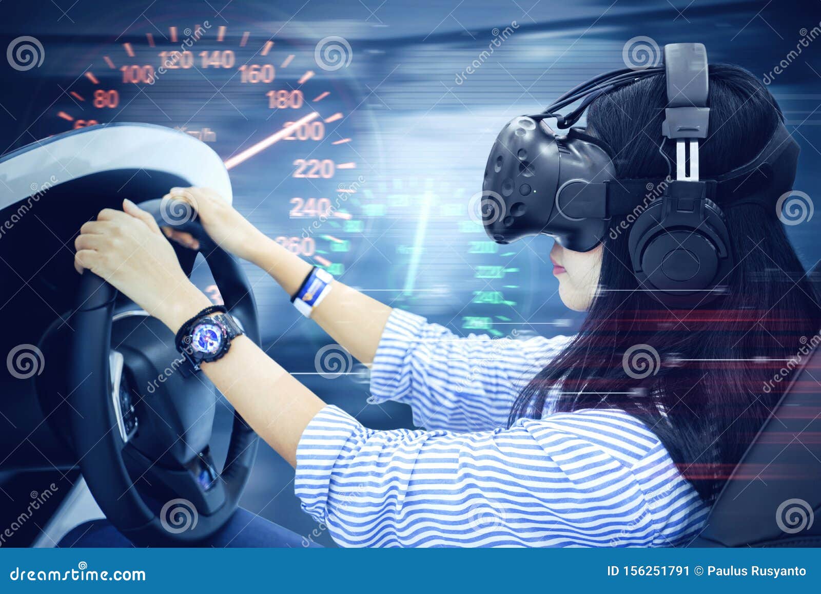 Young Woman Playing on a Racing Simulator Stock Image - Image of ...