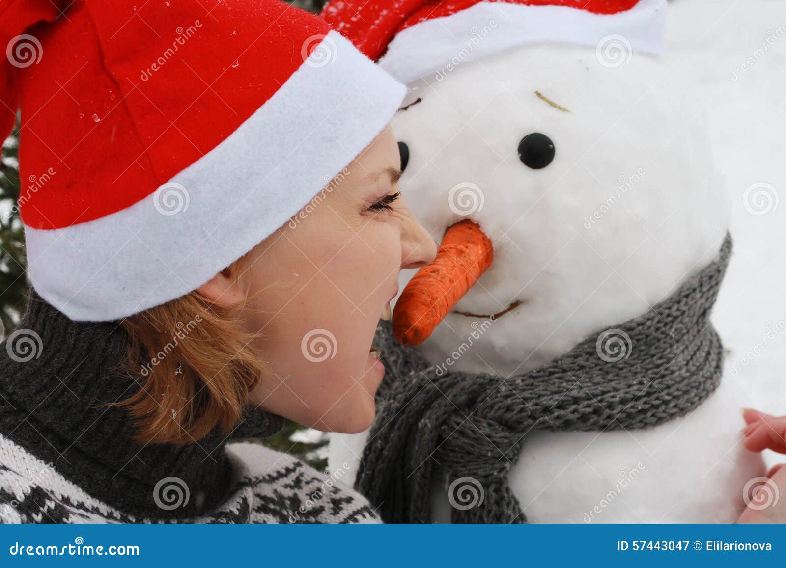 Young Woman Playing Snowman. Stock Image - Image of scarf, sports: 57443047