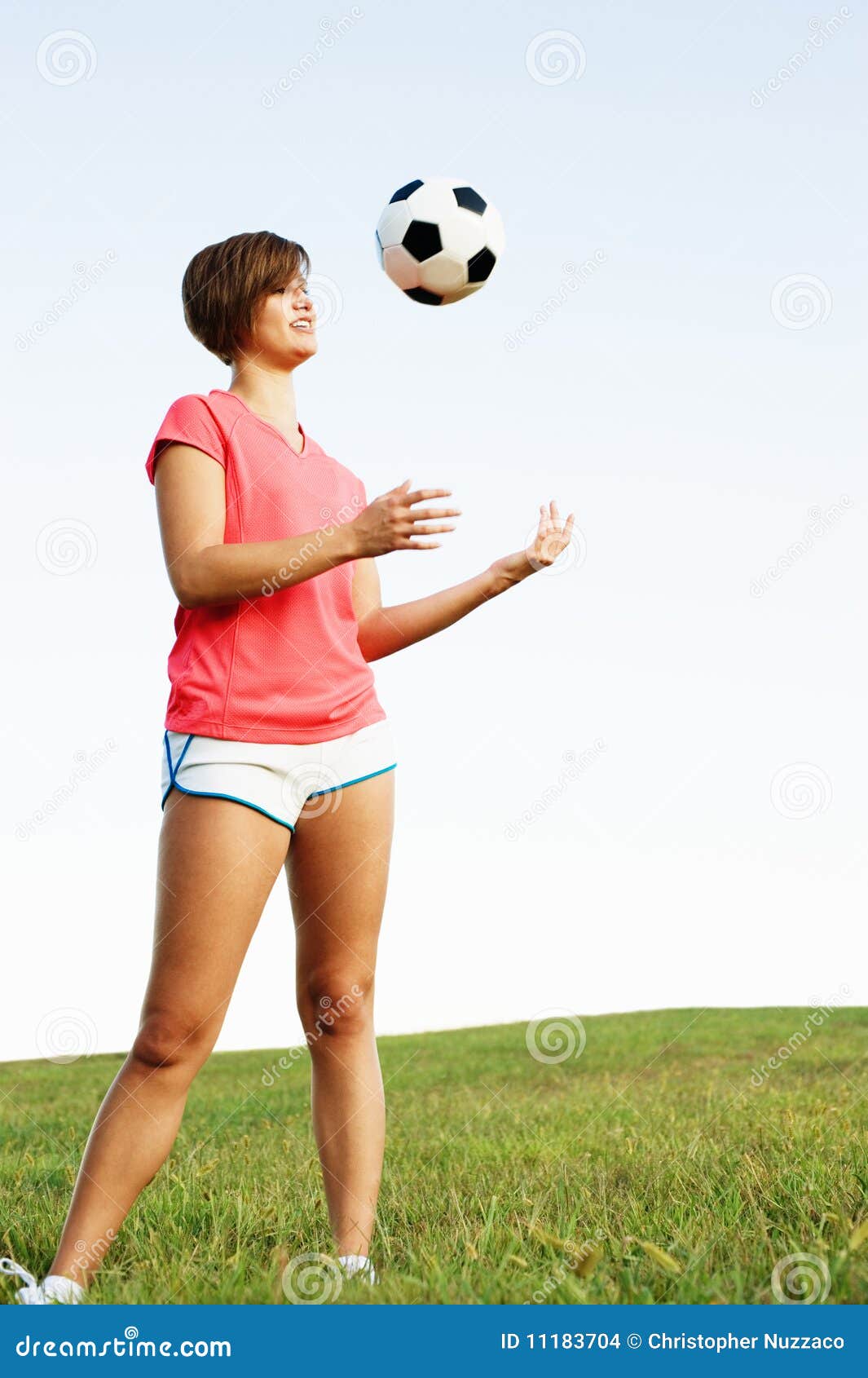 Young Woman Playing Soccer stock photo. Image of horizon - 11183704