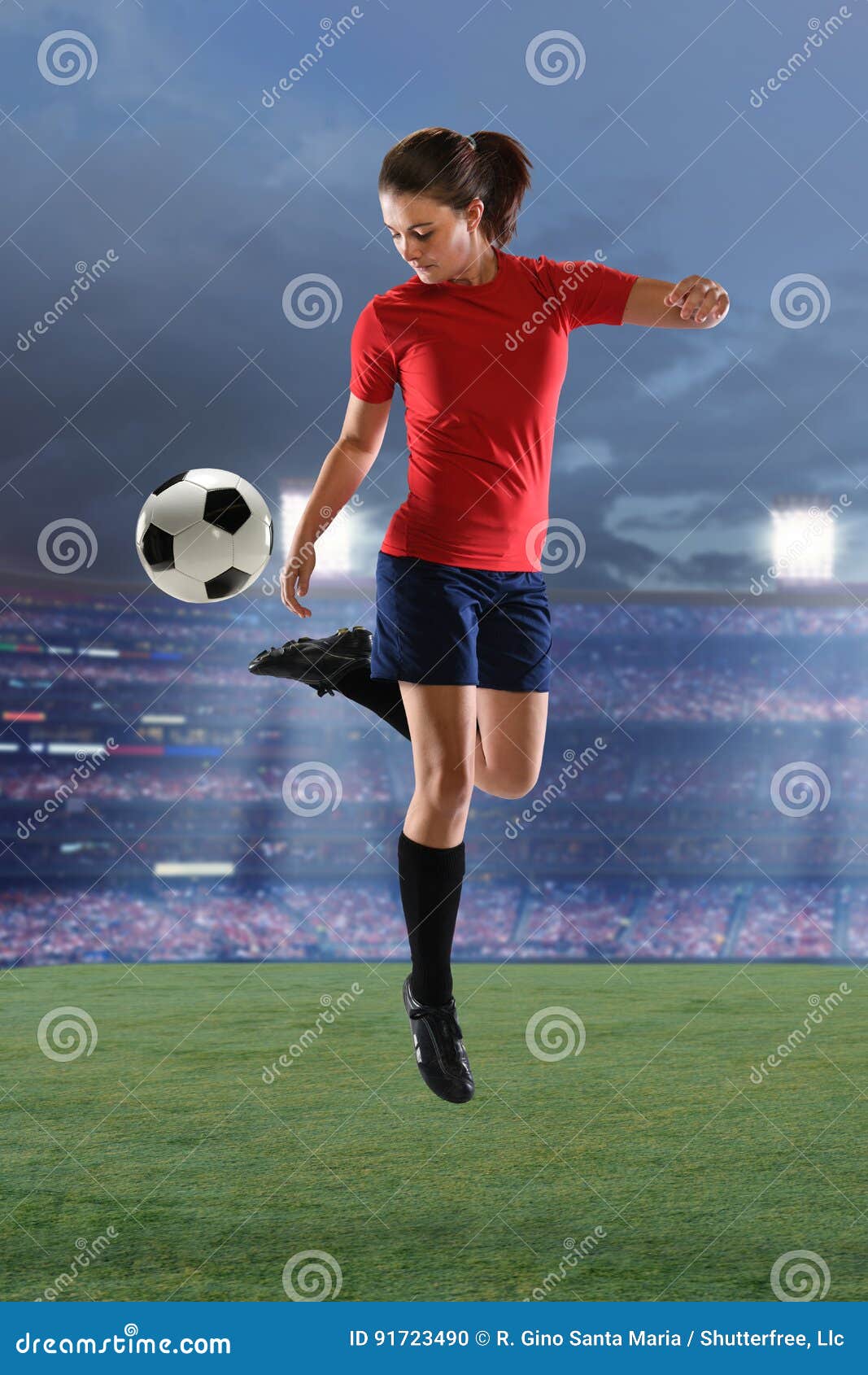 Young Woman Playing Soccer stock photo. Image of active - 91723490