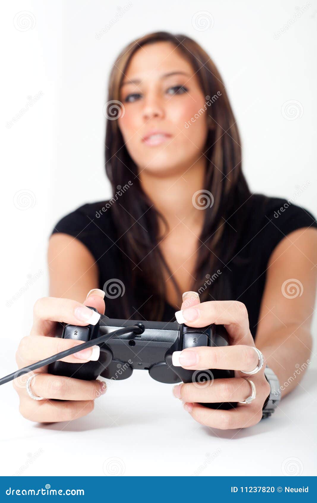 A Young Woman, Playing Video Games Stock Photo - Image of home ...