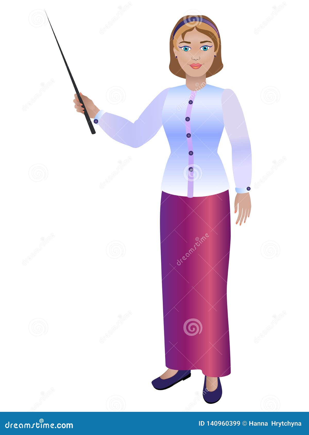 Young Woman With A Pointer Teacher Or Tutor A Girl In A Long Skirt