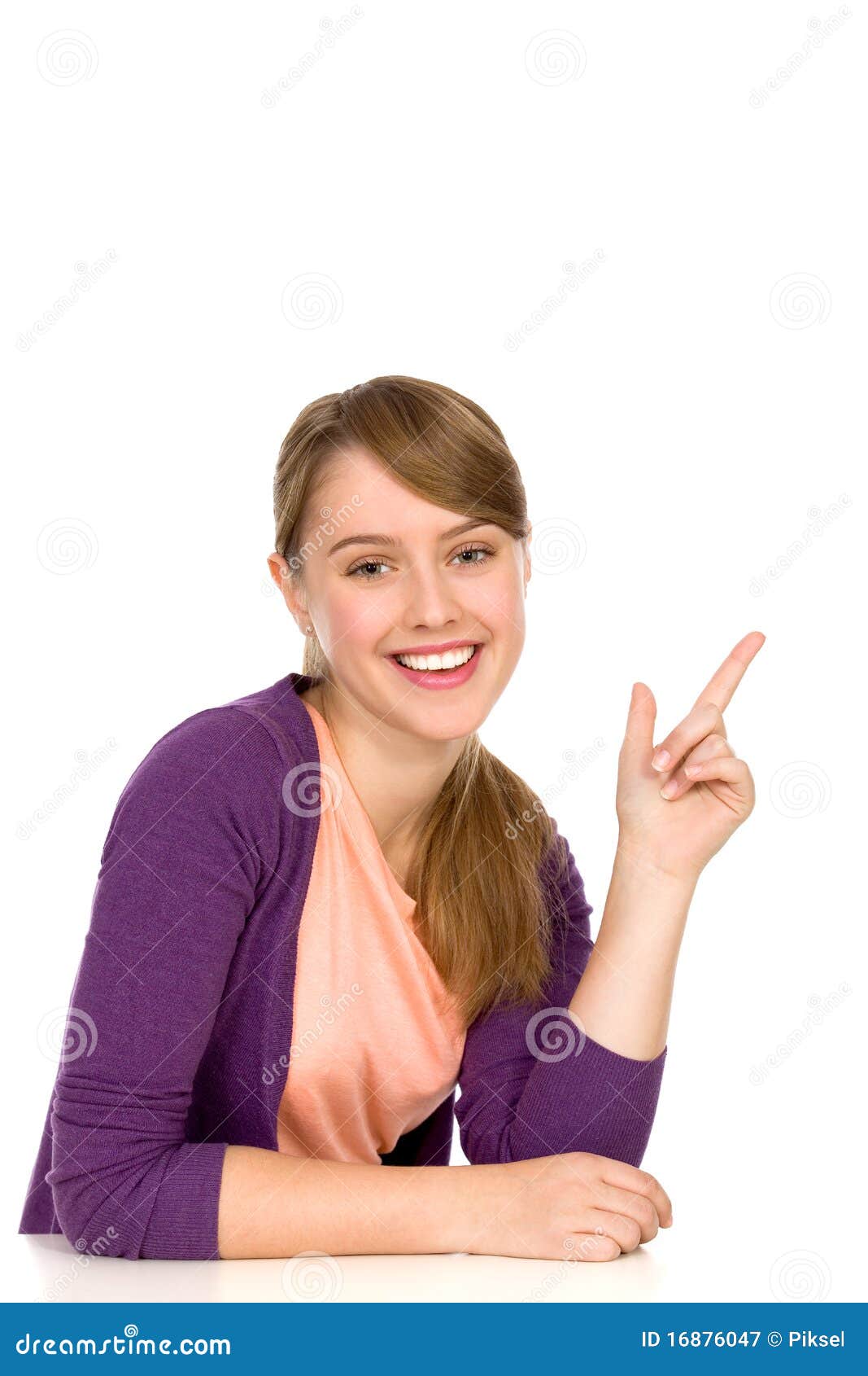 Young woman pointing stock image. Image of arms, leaning - 16876047