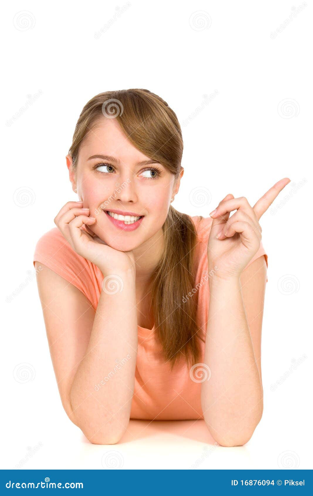 Young woman pointing stock photo. Image of person, female - 16876094