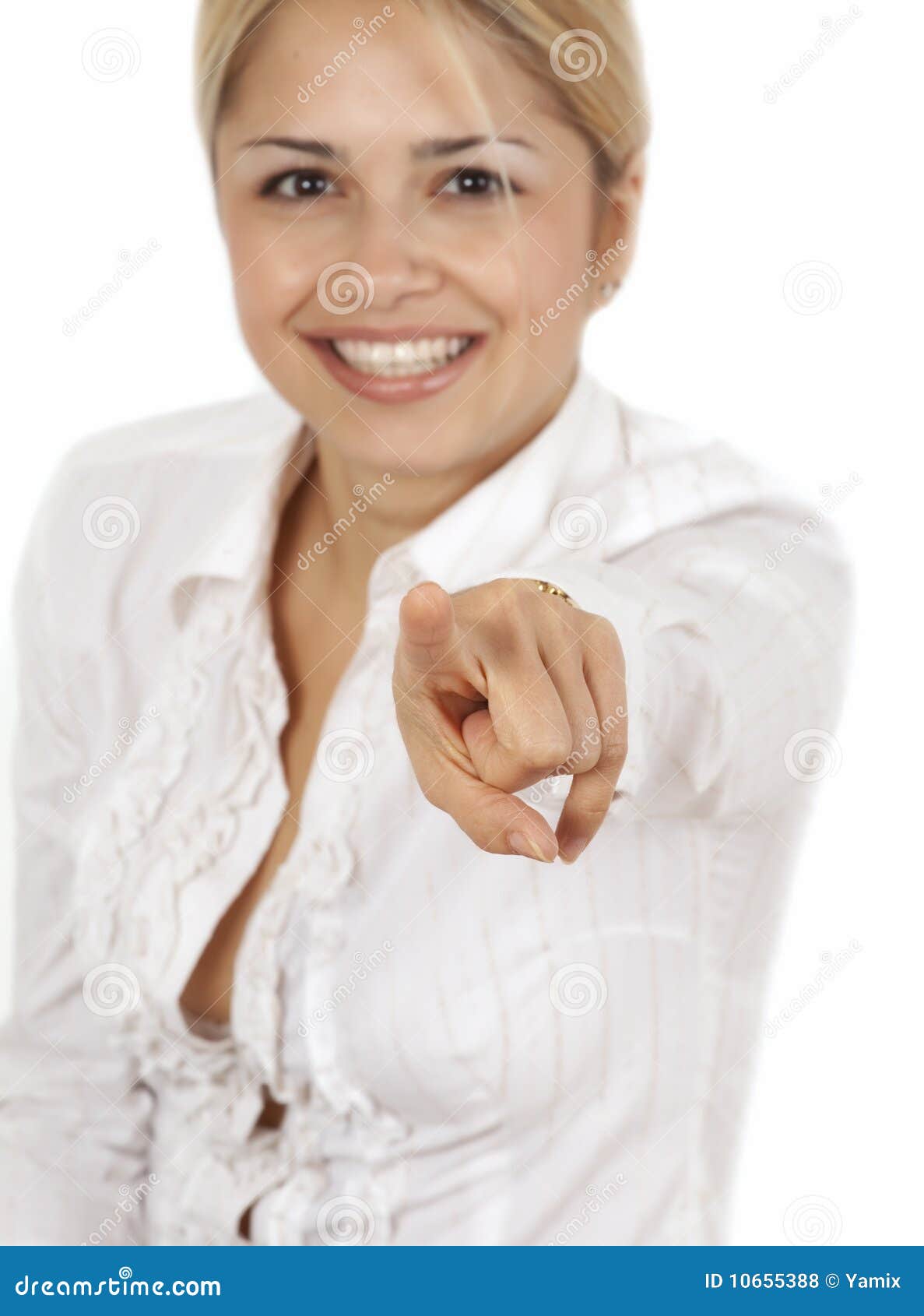 Young Woman Pointing at Camera Stock Photo - Image of aiming, hand ...