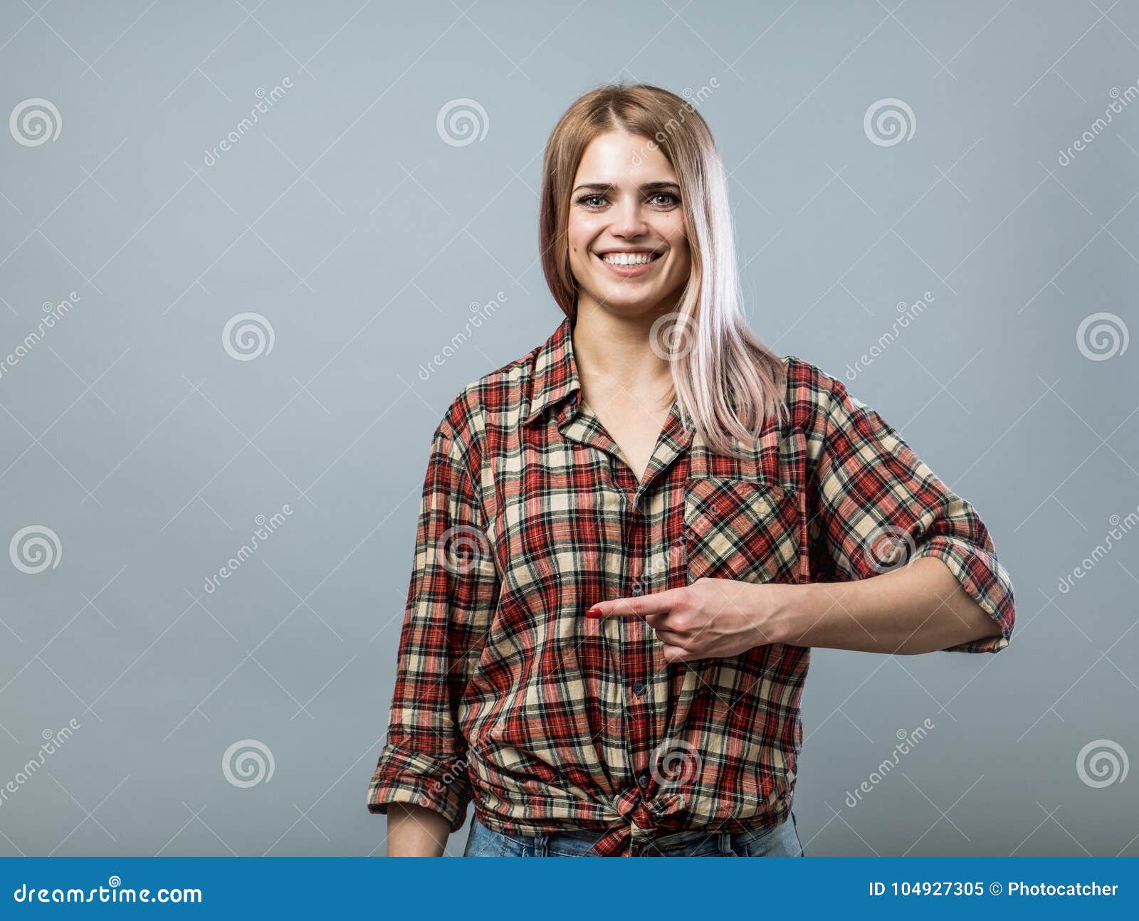 Young woman pointing stock image. Image of cute, people - 104927305